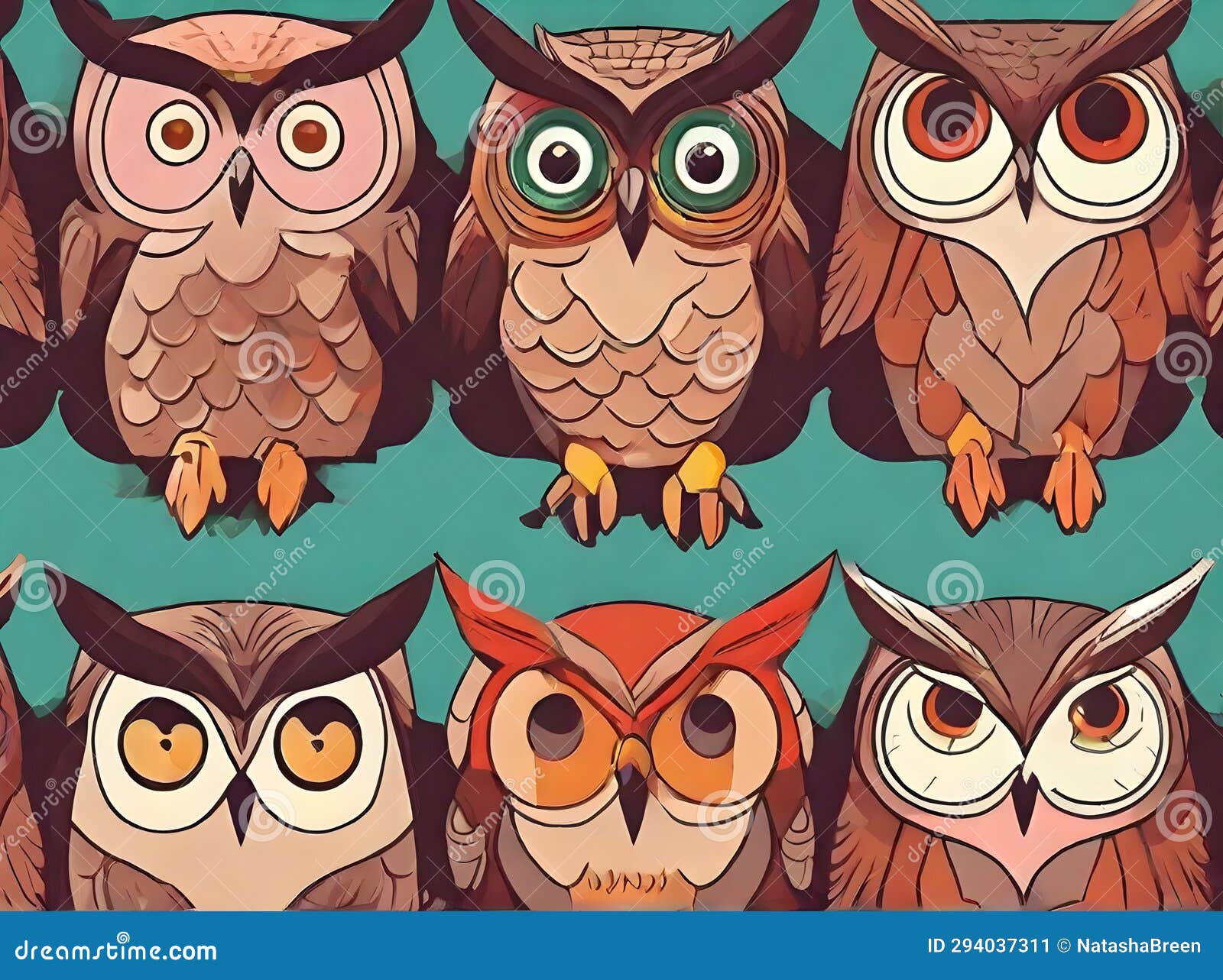 Owls Knolling Flat Vintage Painted Background. Stock Illustration ...