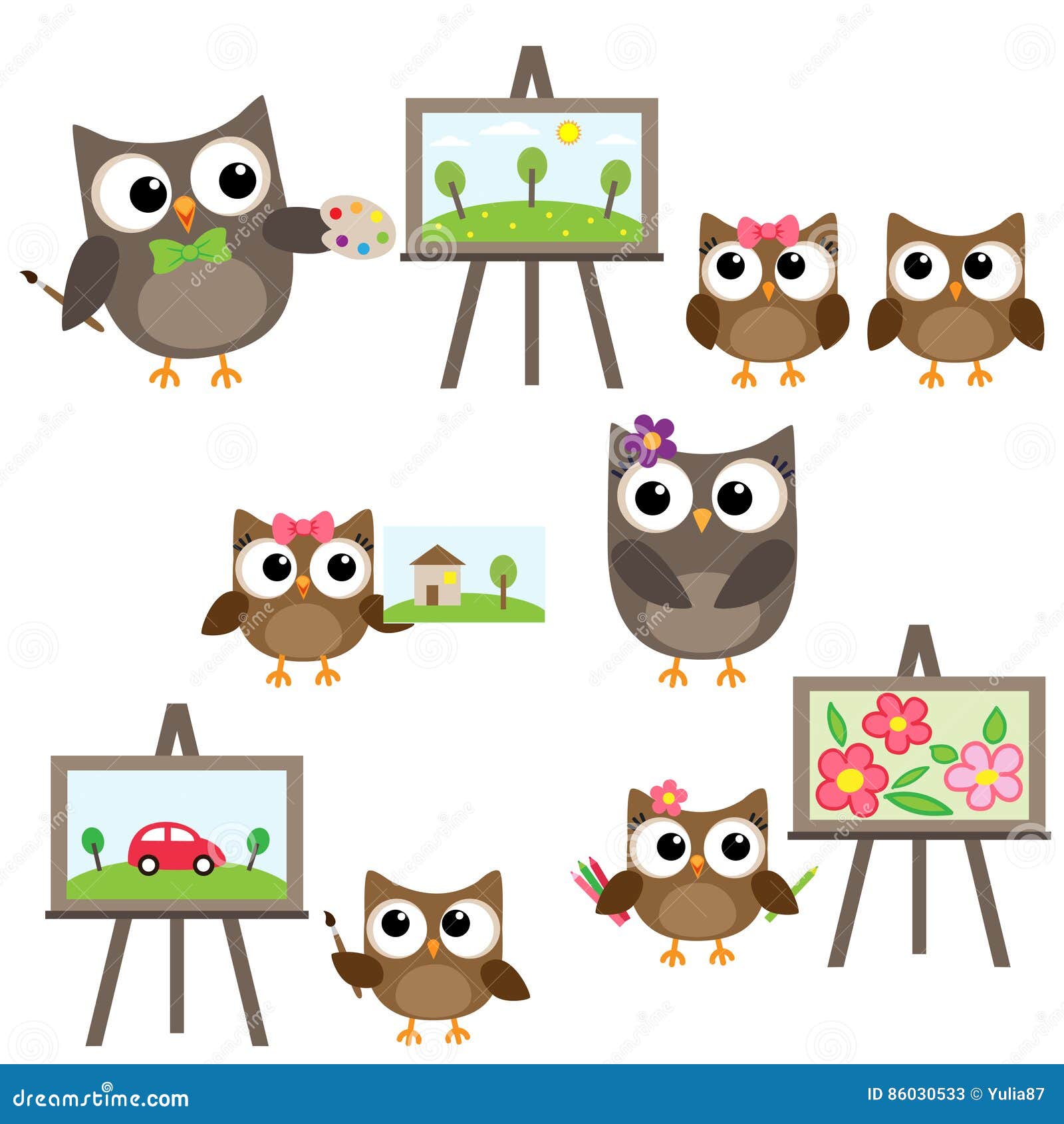 Owls learning to draw stock vector. Illustration of artist - 86030533
