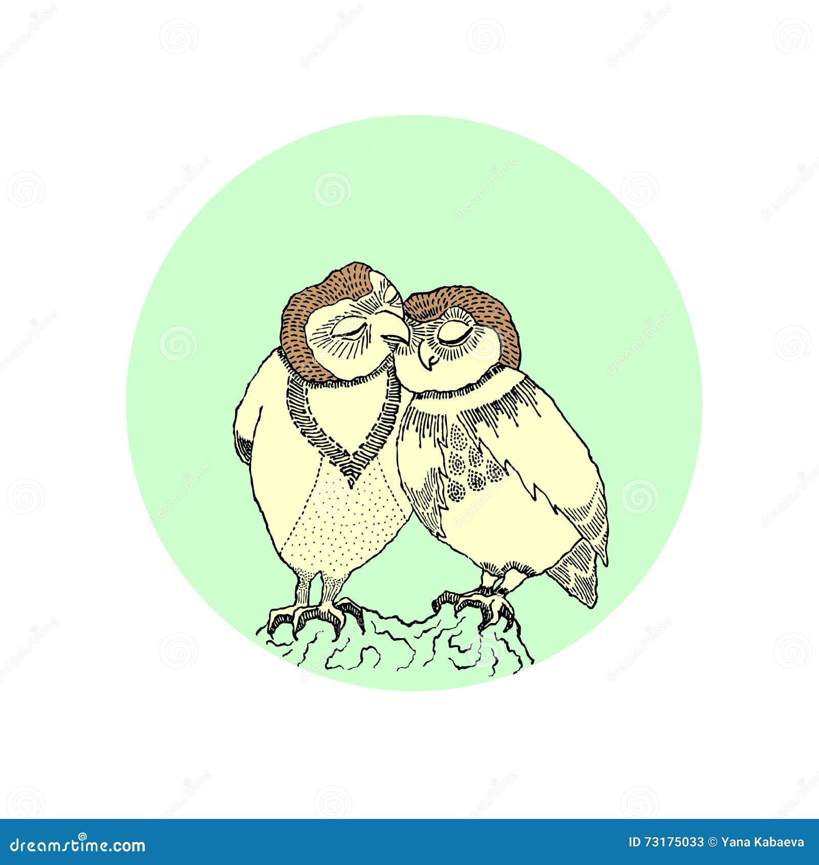 Colored Drawing of Owls in Love Stock Illustration - Illustration of ...