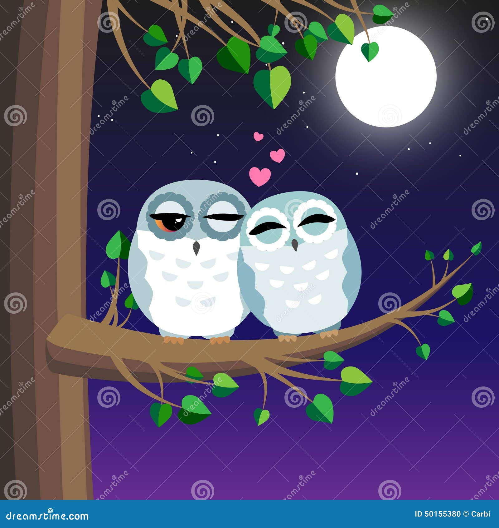 Two Owls In Love With Hearts. Cartoon Birds. Pastiche. Children Drawing ...