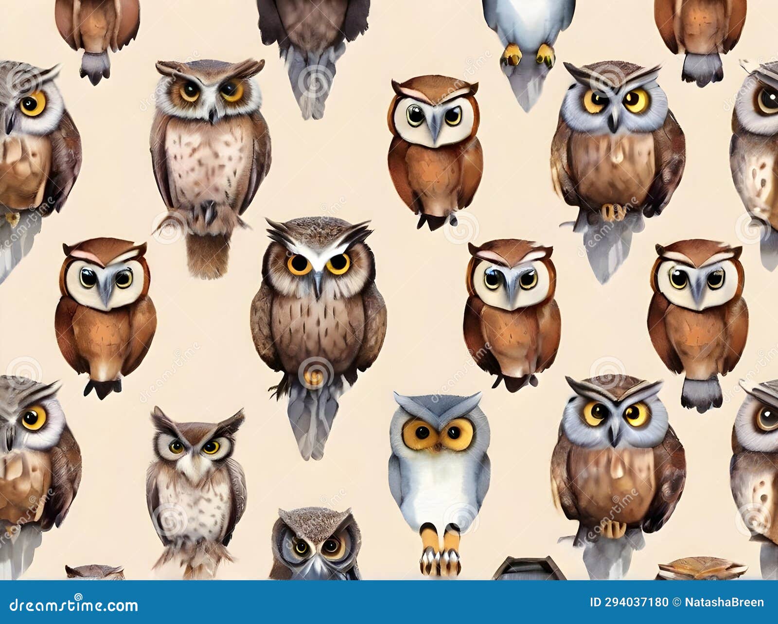 Owls Painted Background Knolling Watercolour Neutral Stock Illustration ...