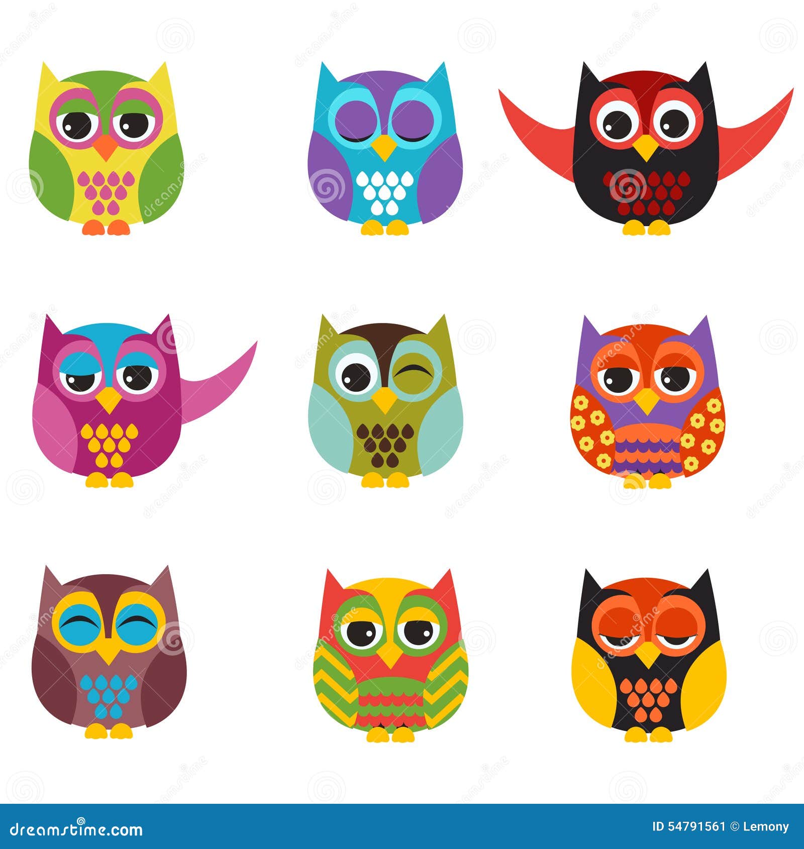 Owls set stock vector. Illustration of cartoon, owls - 54791561