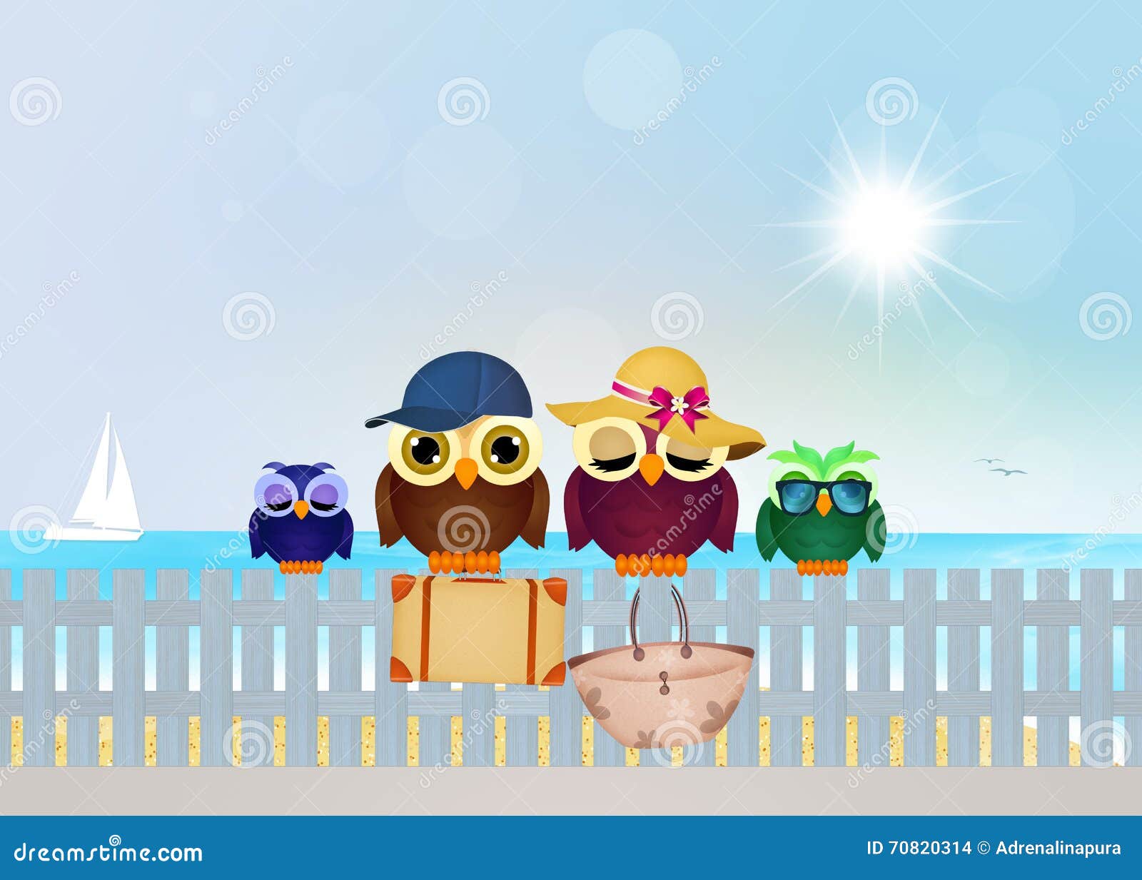 Owls on summer vacations stock illustration. Illustration of relax ...