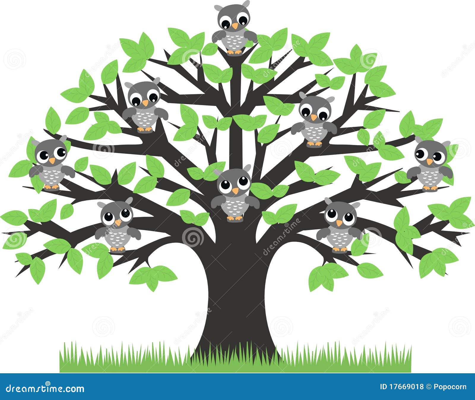Owls in a tree stock vector. Illustration of birds, color - 17669018