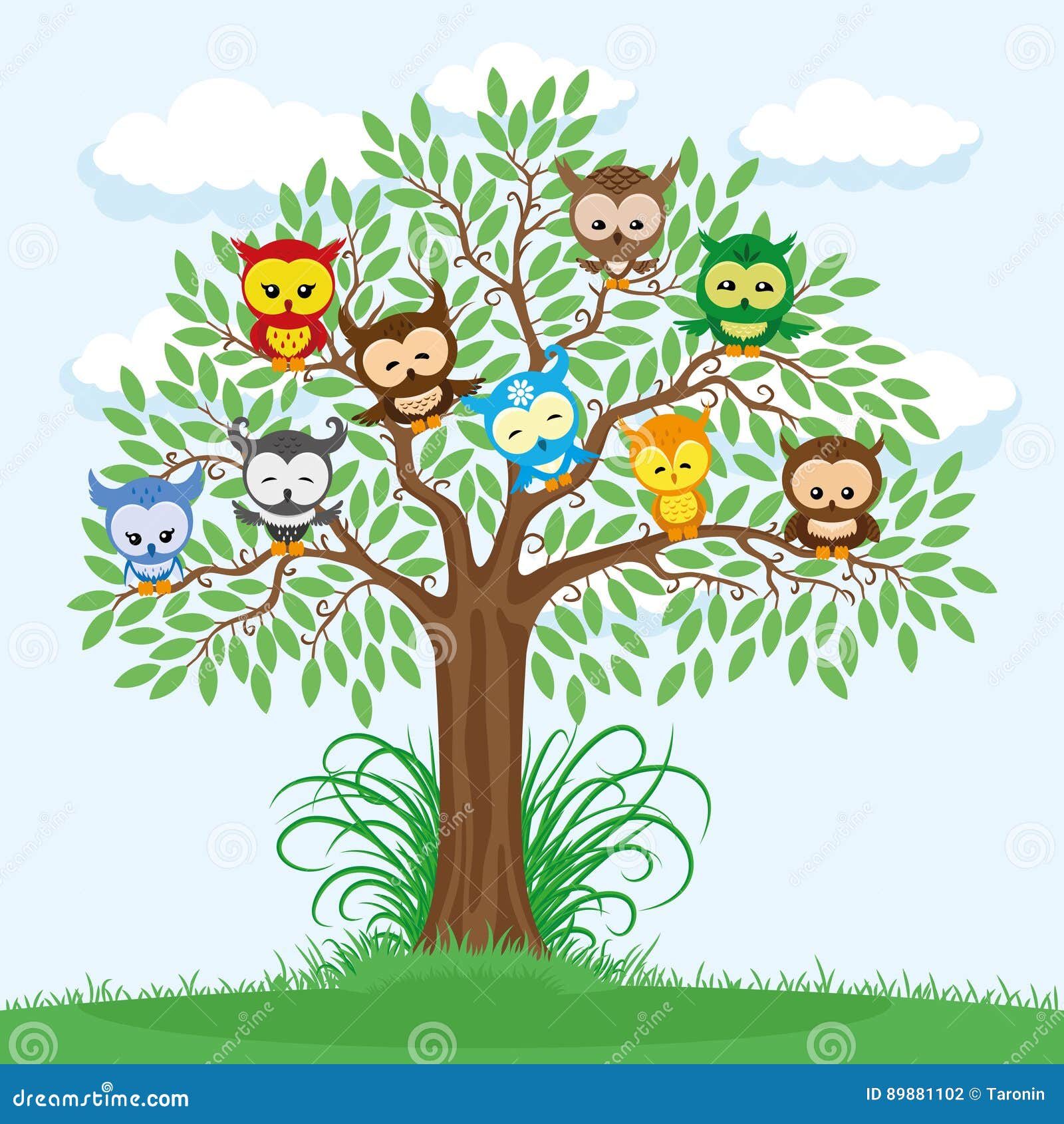 Owls on the tree. stock vector. Illustration of happy - 89881102
