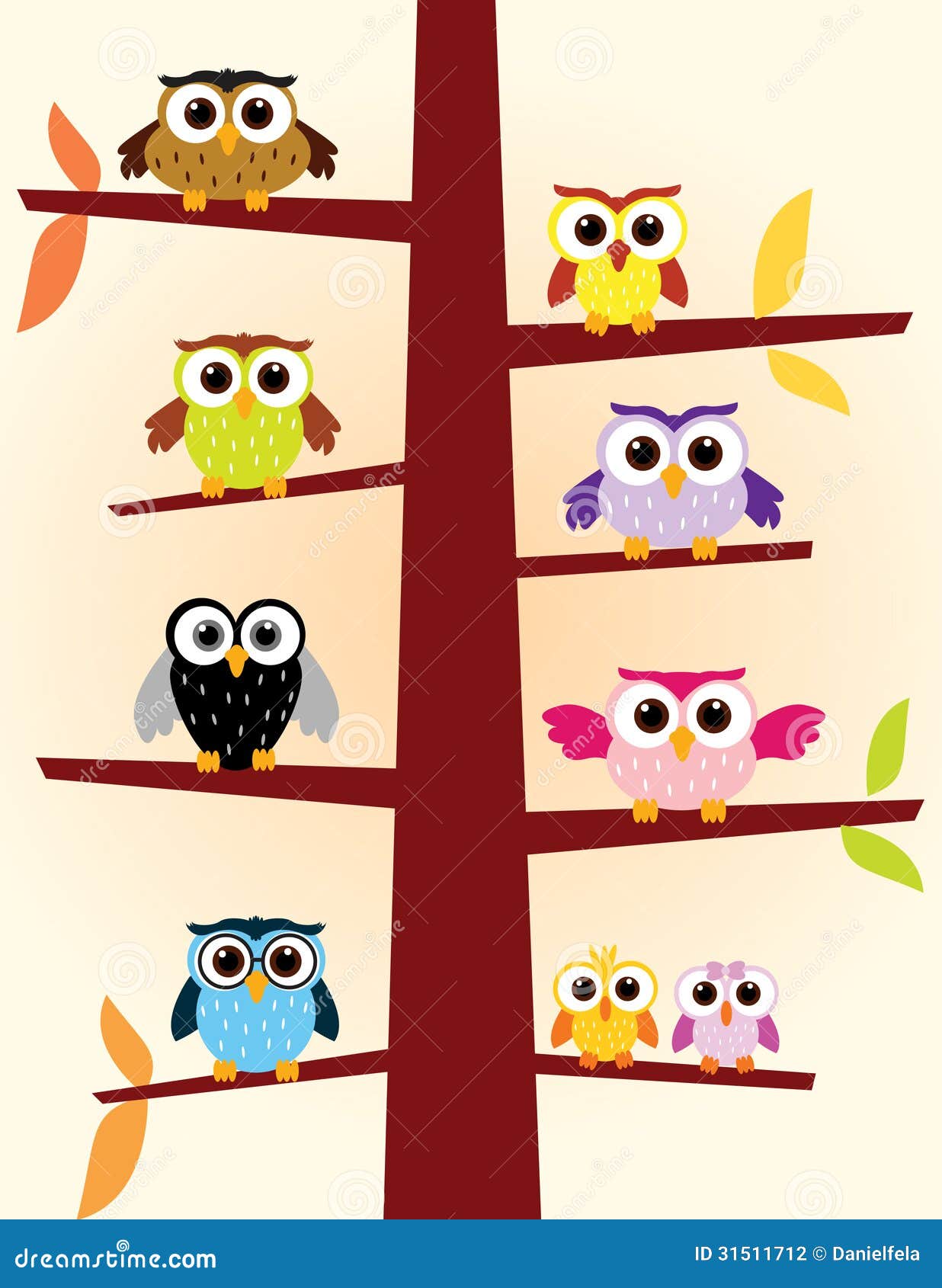 Owls in a tree stock vector. Illustration of painting - 31511712