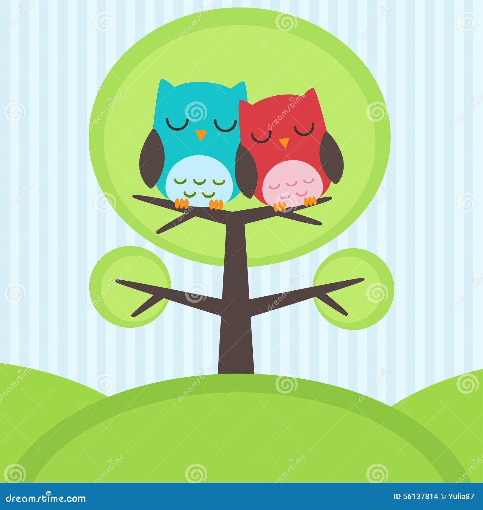 Owls on tree stock vector. Illustration of summer, bird - 56137814
