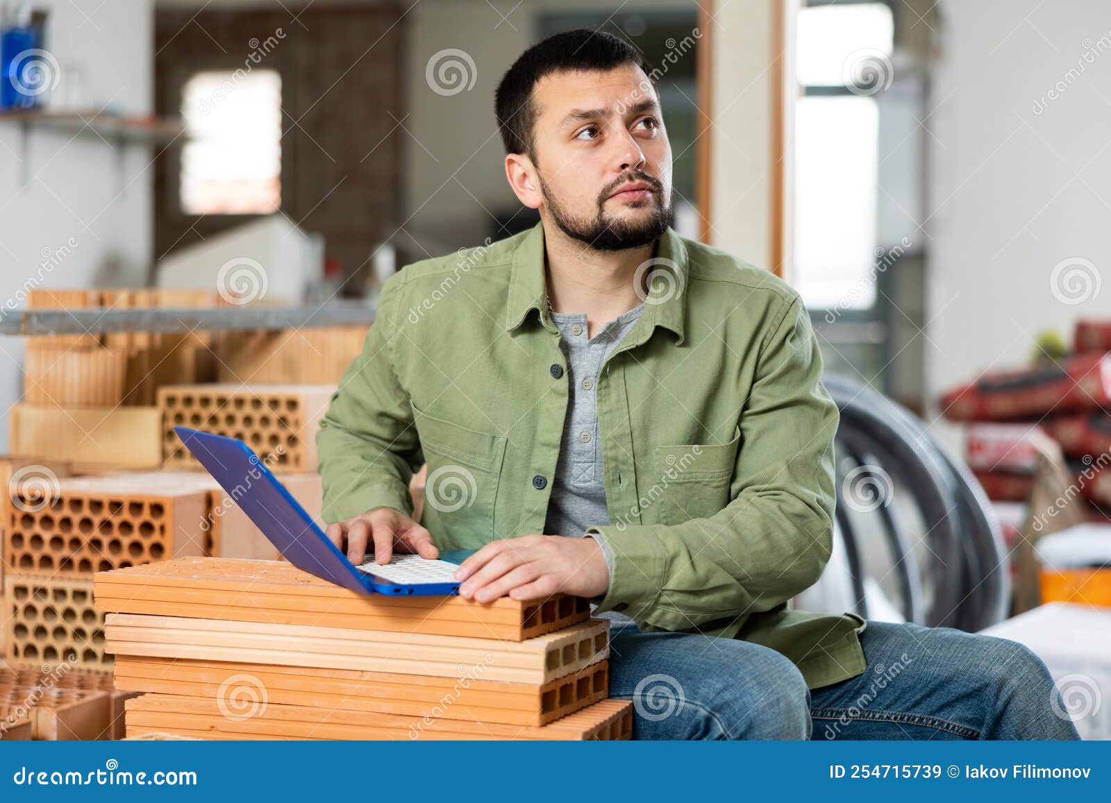 Owner Checking Home Renovation Plan on Laptop Stock Image - Image of ...