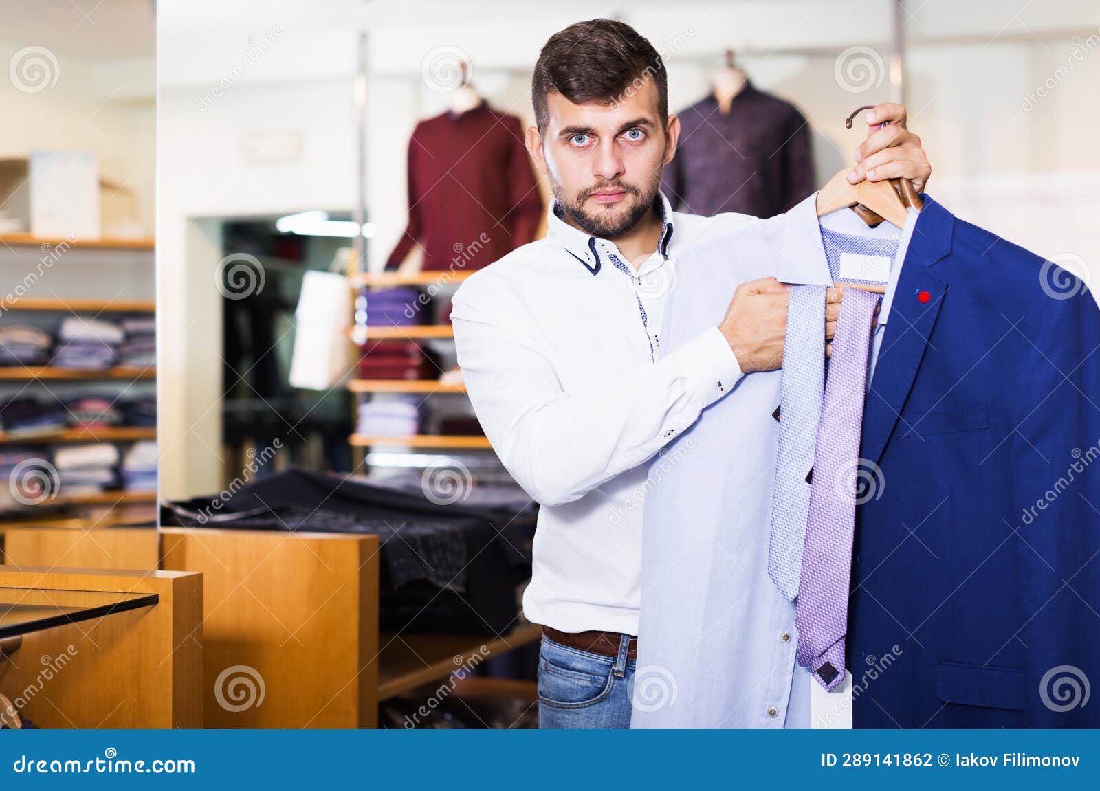Owner Guy Displaying Jacket Stock Photo - Image of attention, choosing ...