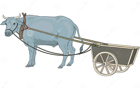 Ox and Cart Illustration stock vector. Illustration of mammals - 133821604
