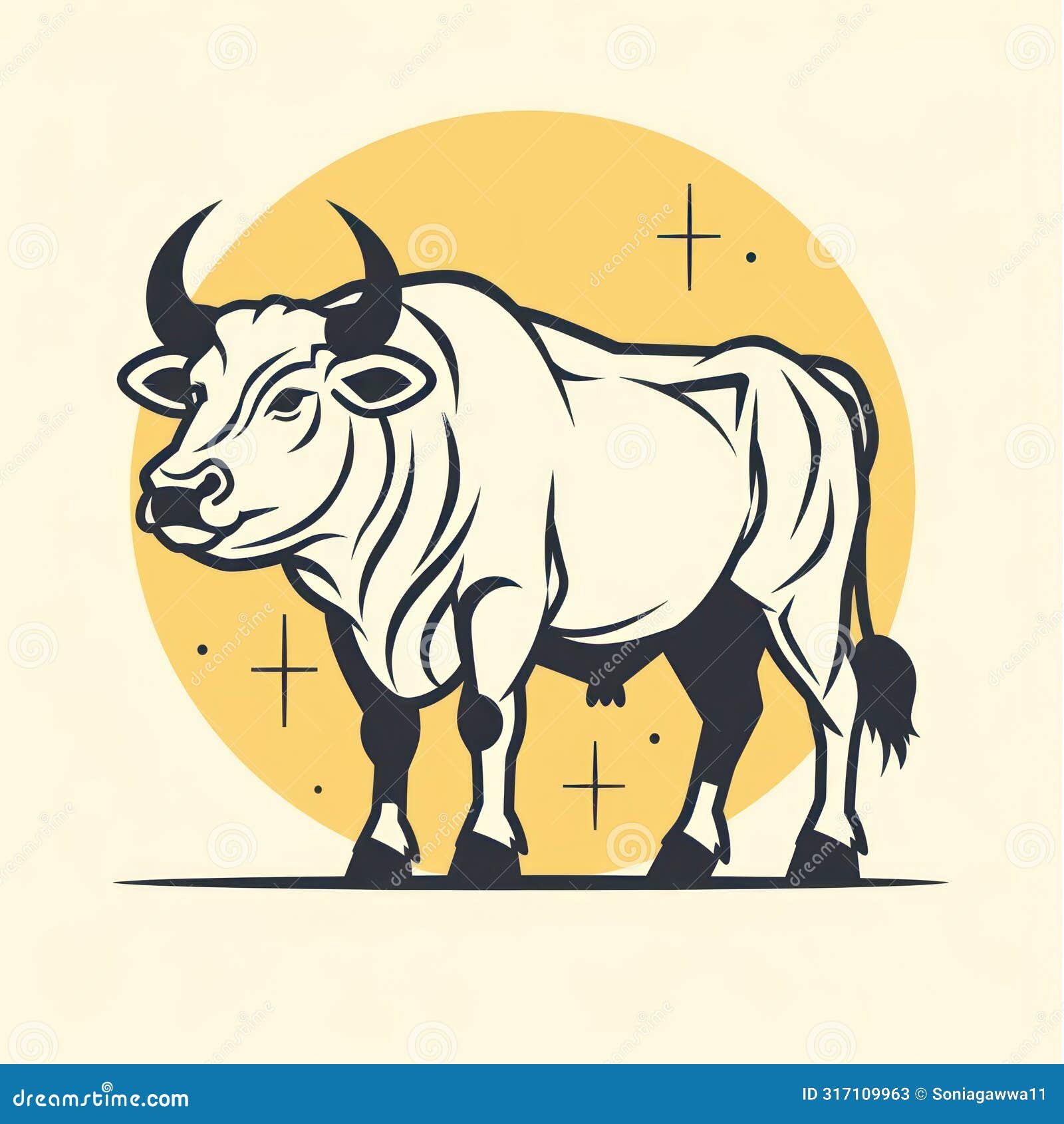 Ox Cartoon Flat Illustration Minimal Line Art Stock Illustration ...