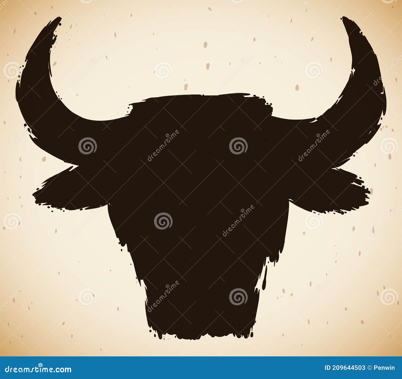 Ox Head in Dark Brush Strokes Over Scroll, Vector Illustration Stock ...