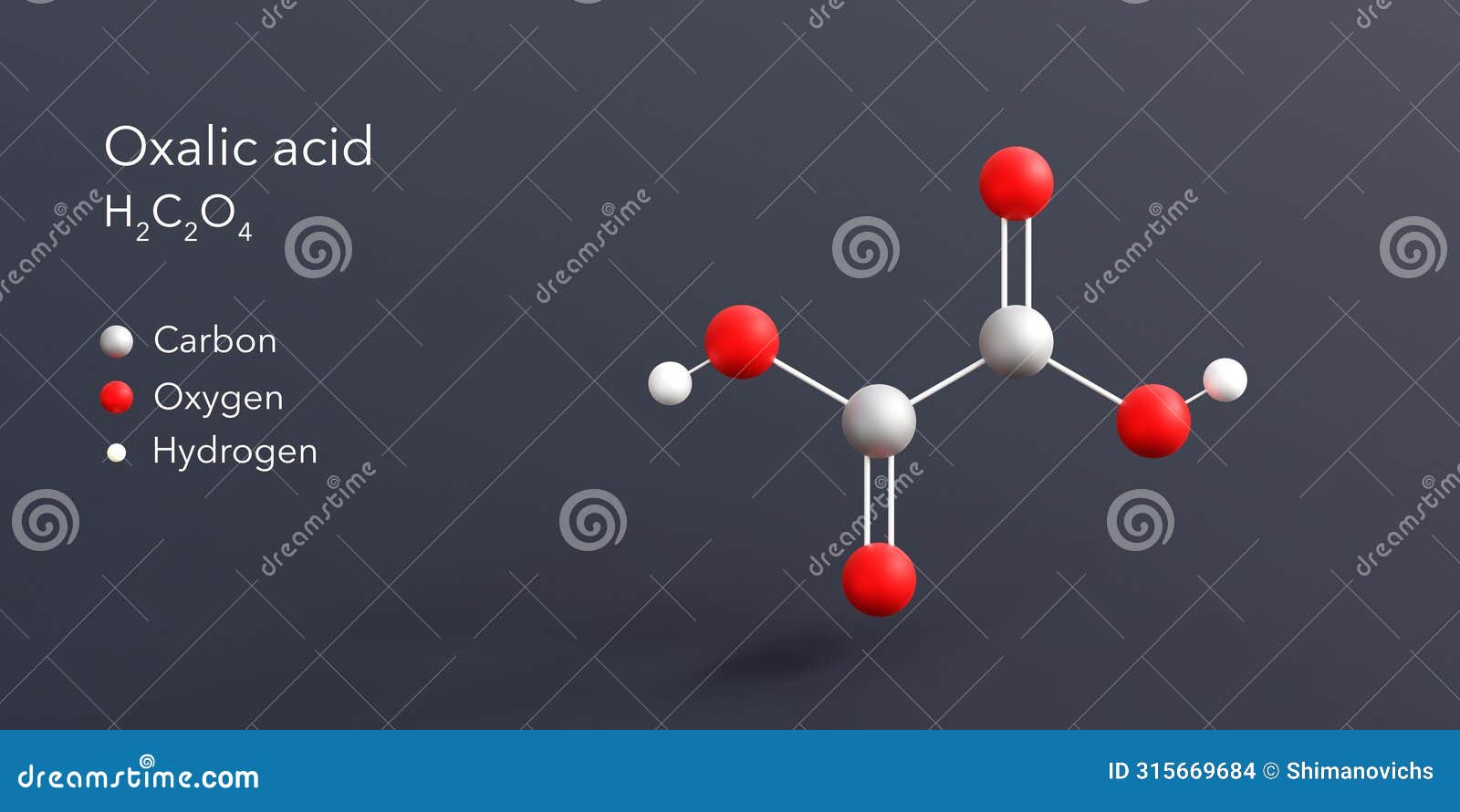Oxalic Acid Molecule 3d Rendering, Flat Molecular Structure with ...