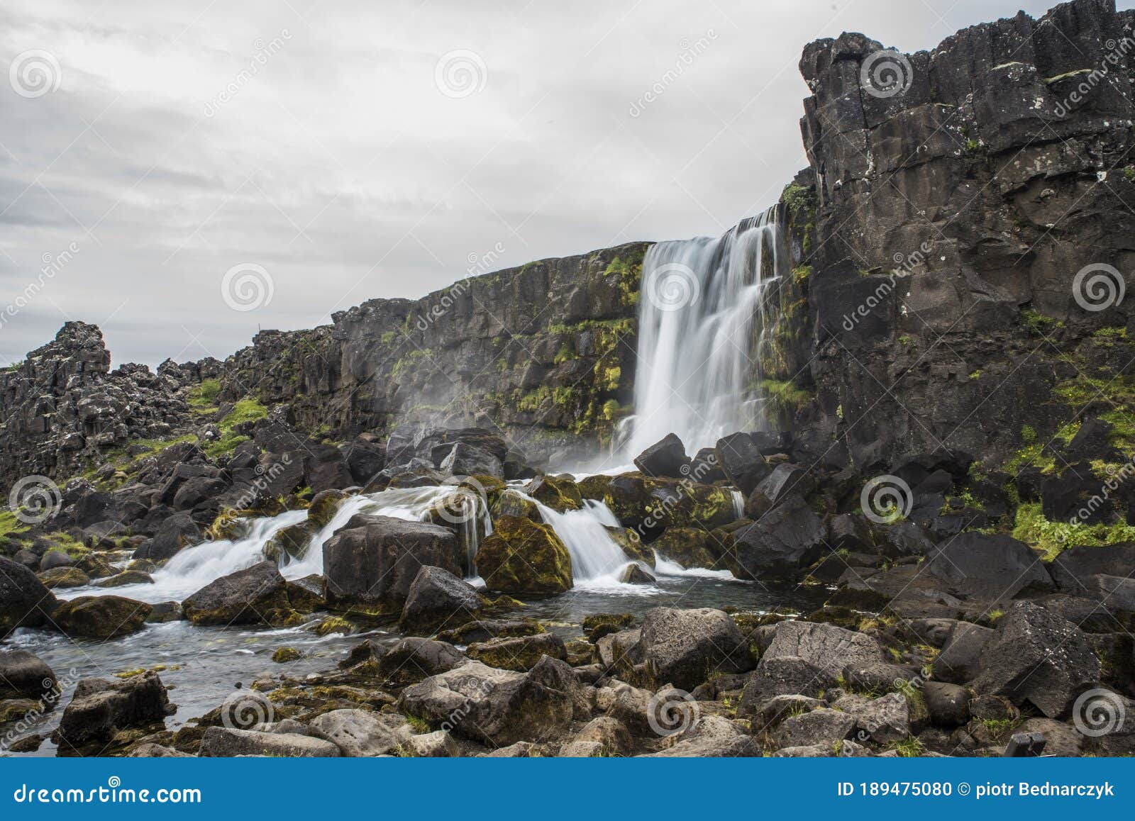 Oxarafoss Waterfall in Pingvellir in Iceland on a Golden Circle Stock ...