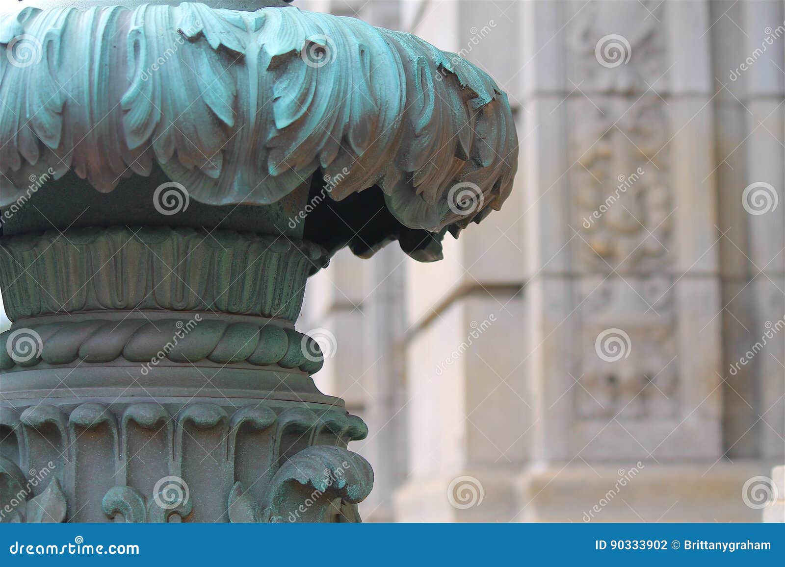 Oxidized Classical Column in Front of Limestone Facade Stock Photo ...