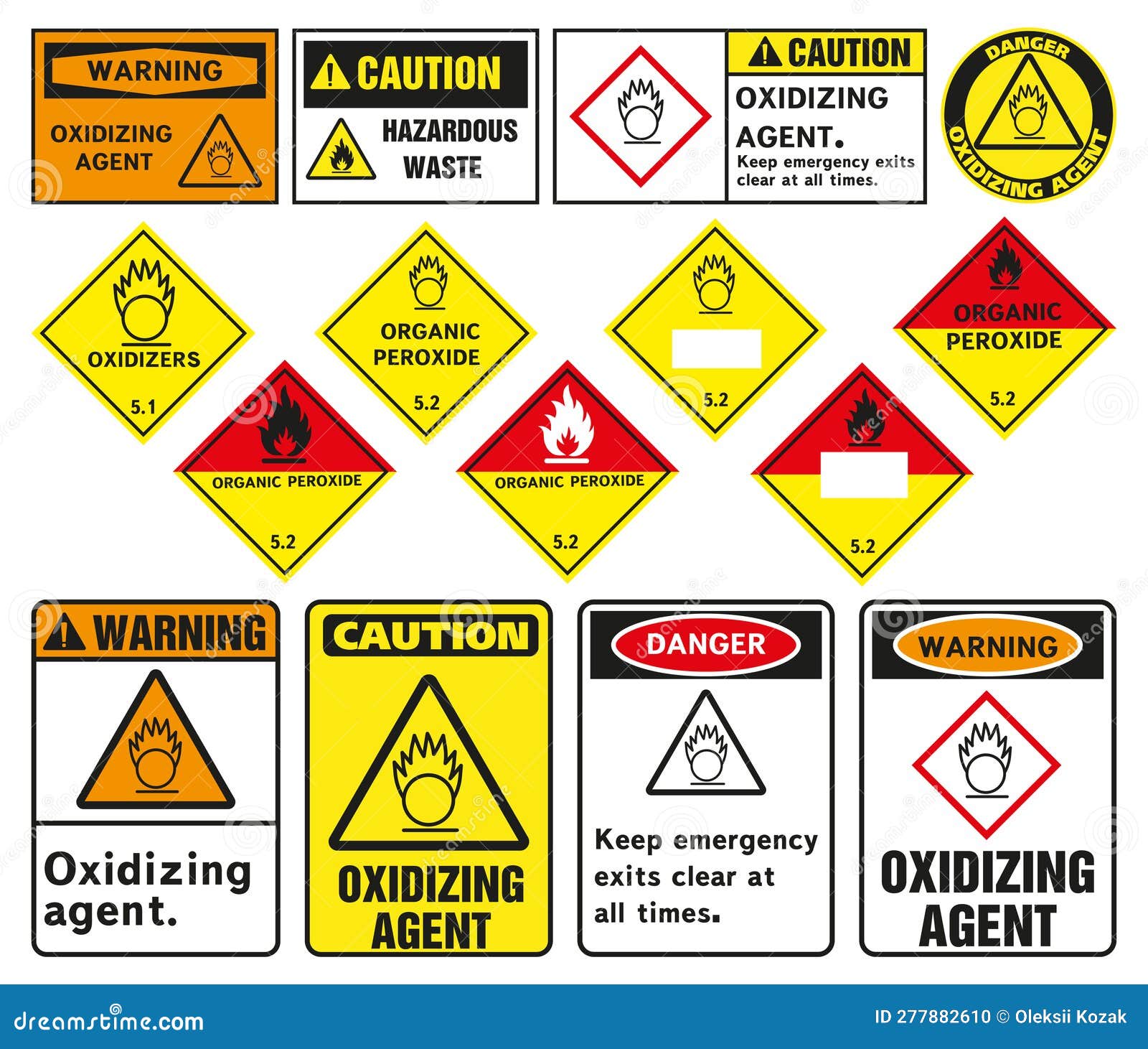 Oxidizer Warning Sign. Class 5 Dangerous Goods Plates Vector ...