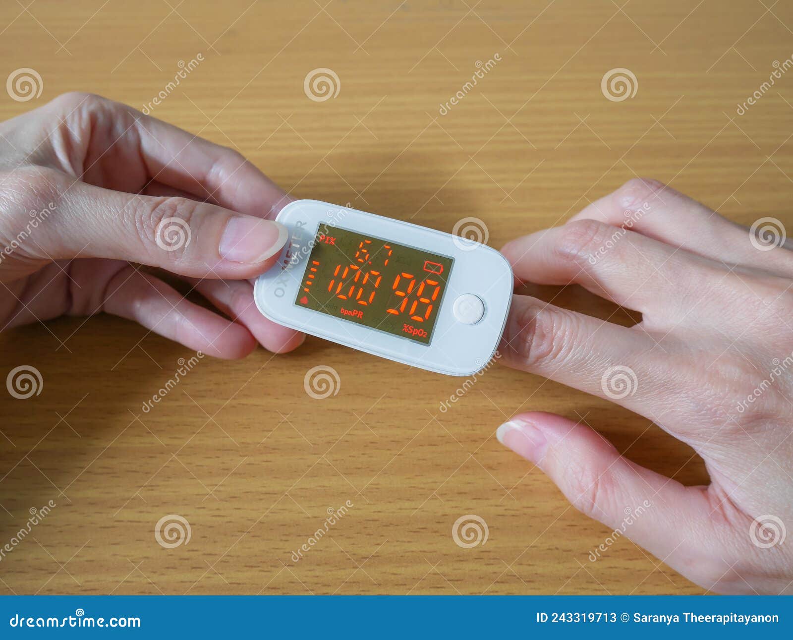 The Oximeter Display Shows Blood Oxygen Level Stock Image - Image of ...