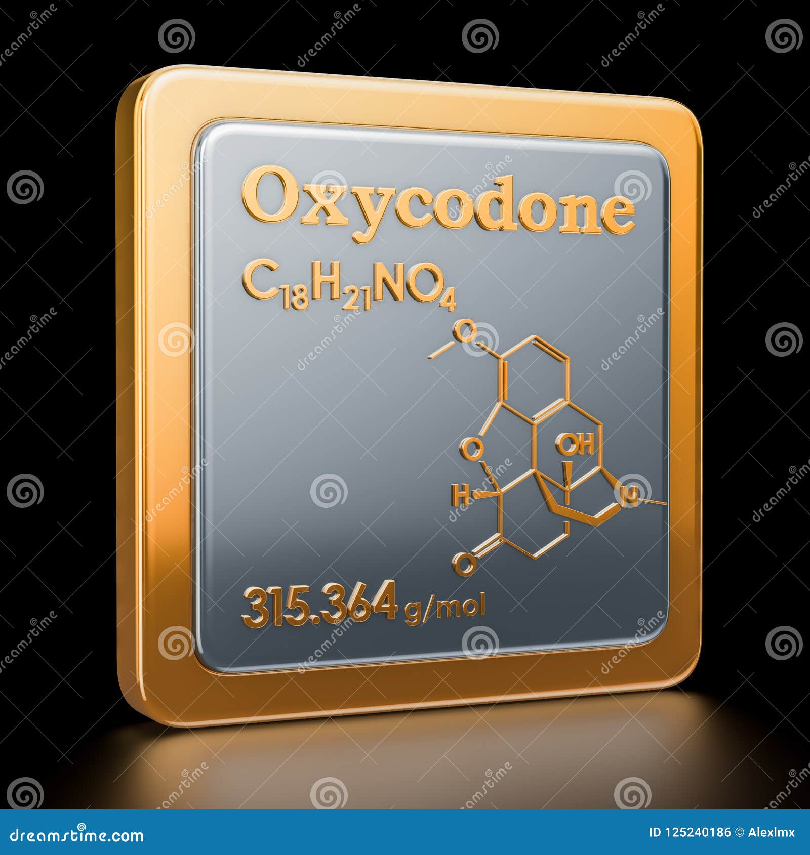 Oxycodone. Icon, Chemical Formula, Molecular Structure. 3D Rendering ...