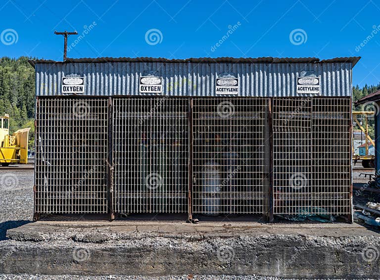 An Oxygen and Acetylene Storage Shack at a Rail Yard Stock Photo ...
