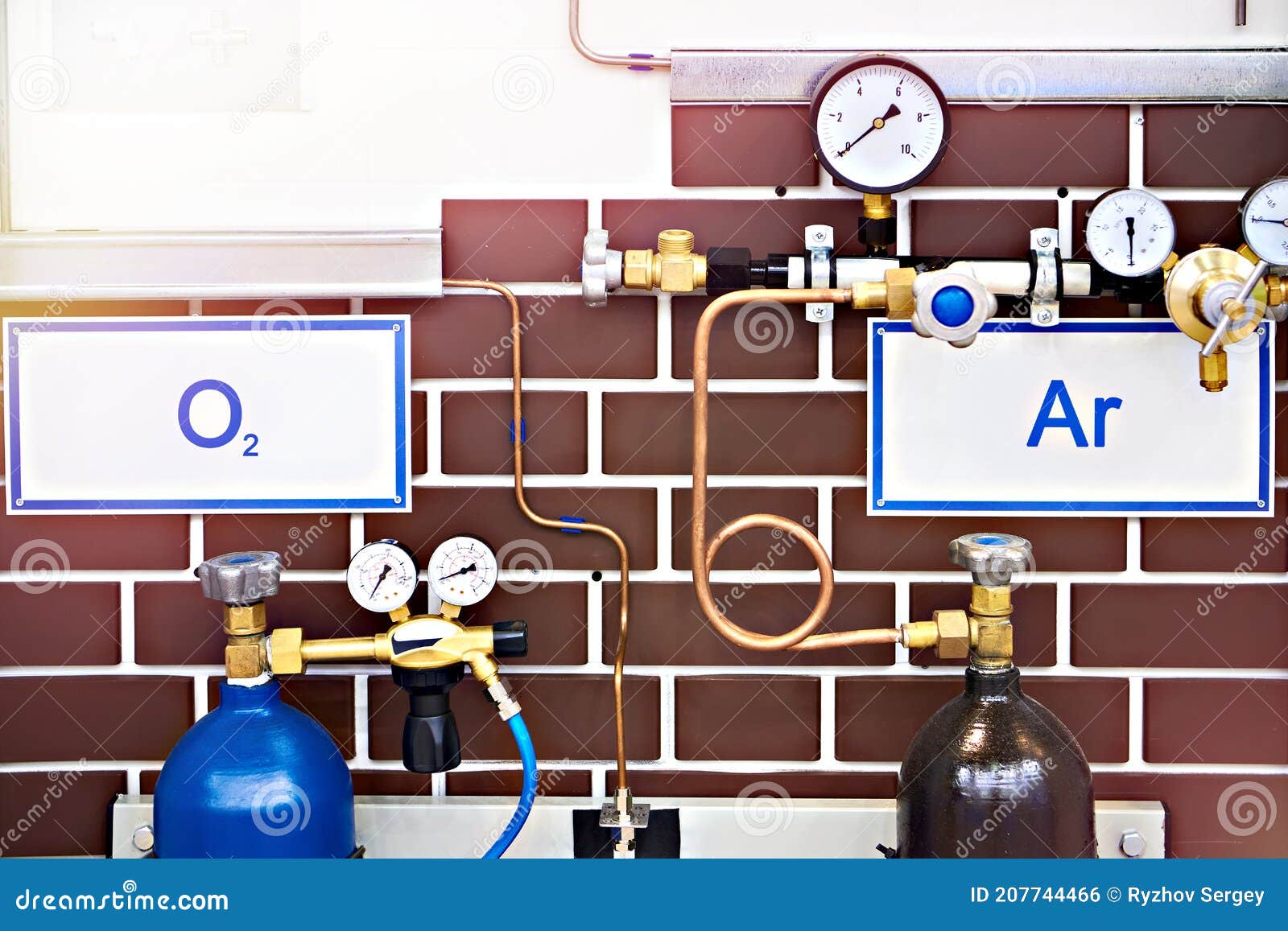 Oxygen and Argon Cylinders and Manometers Stock Photo - Image of ...