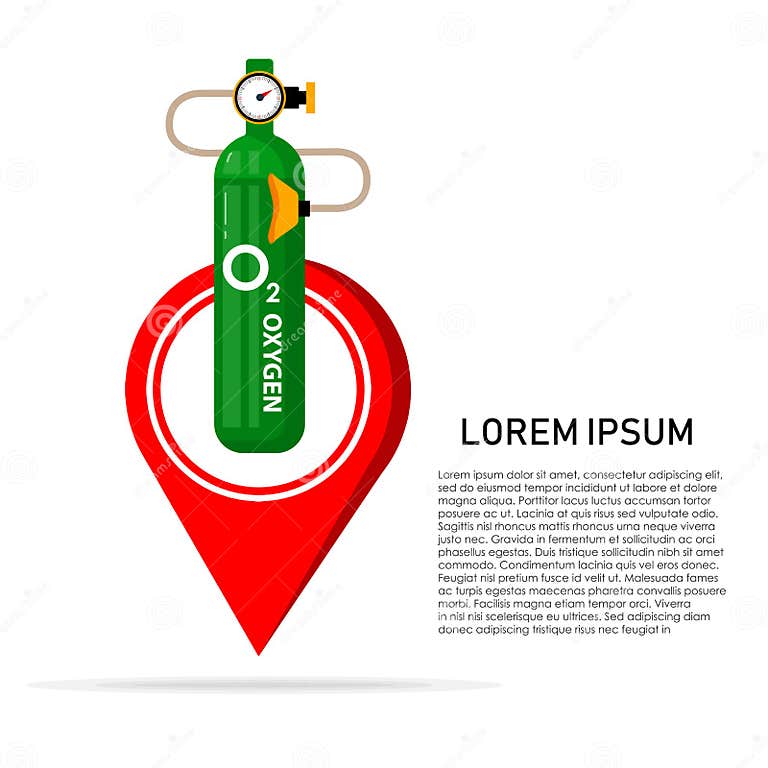 Oxygen Cylinder with Pin Point or Navigation Point on White Background ...