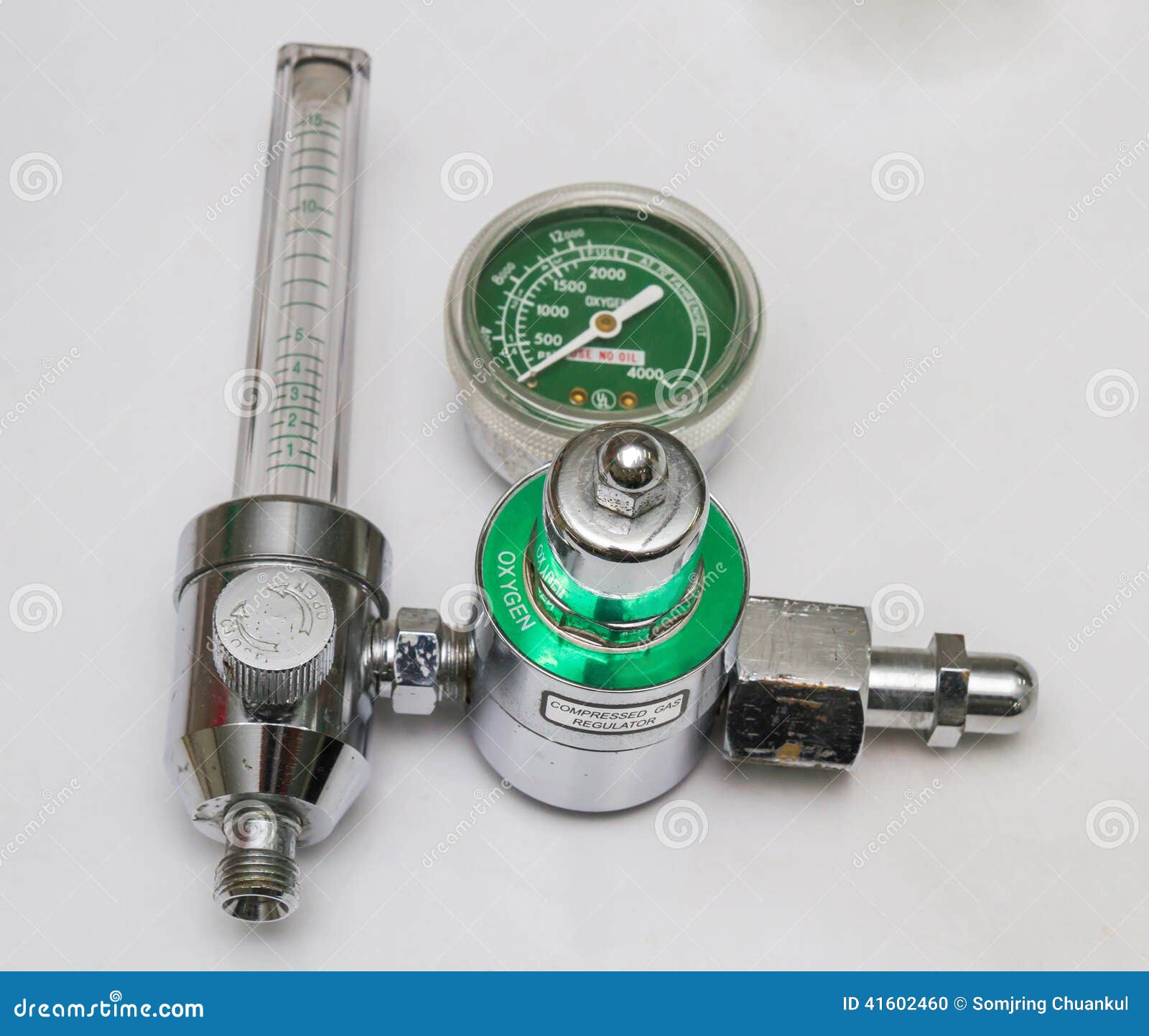 Oxygen Flow Meter Plugged In The Green Outlet On Hospital Wall, Medical ...