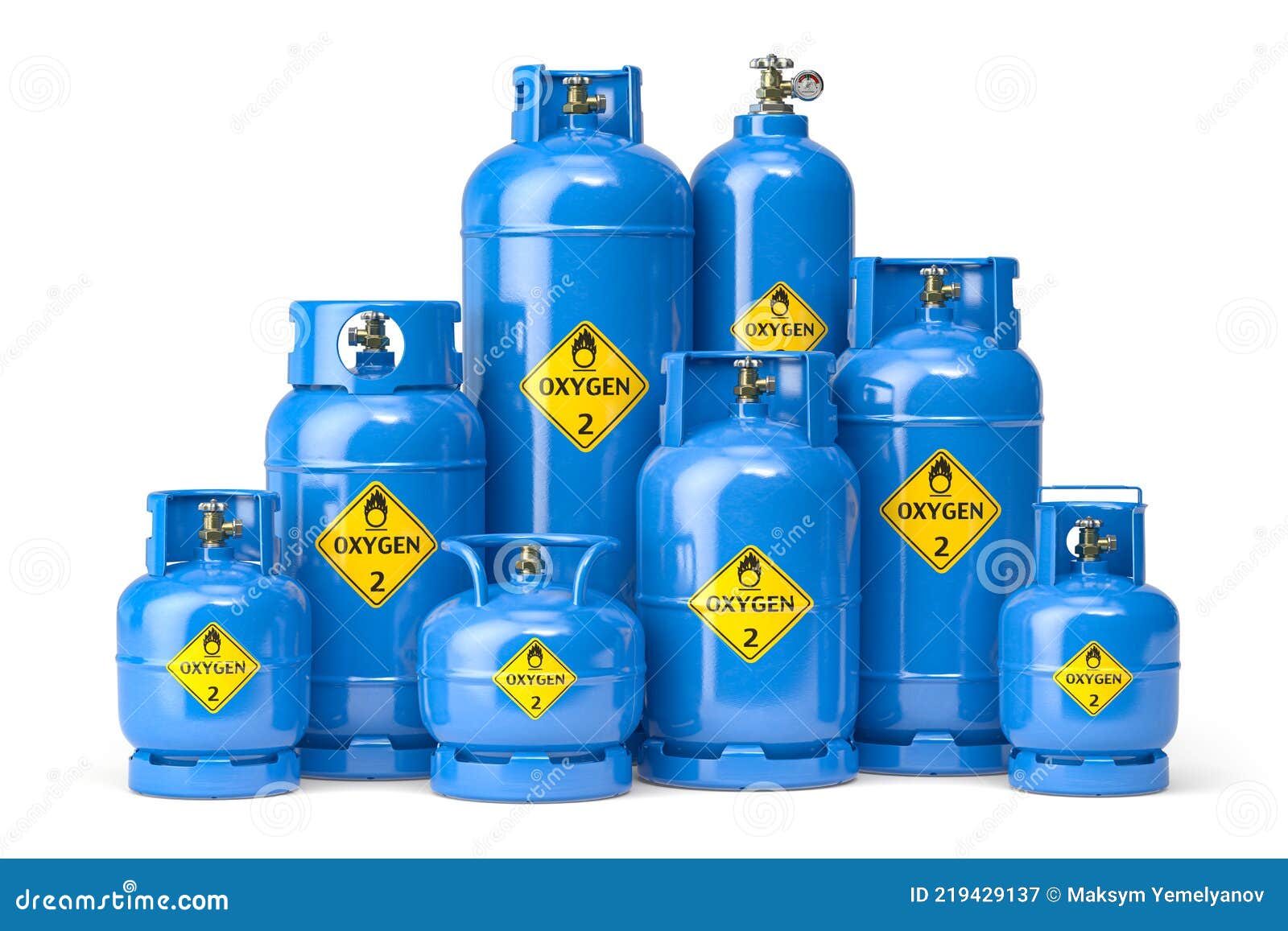 Oxygen Gas Tanks Containers and Cilinders of Different Size Isolated on ...