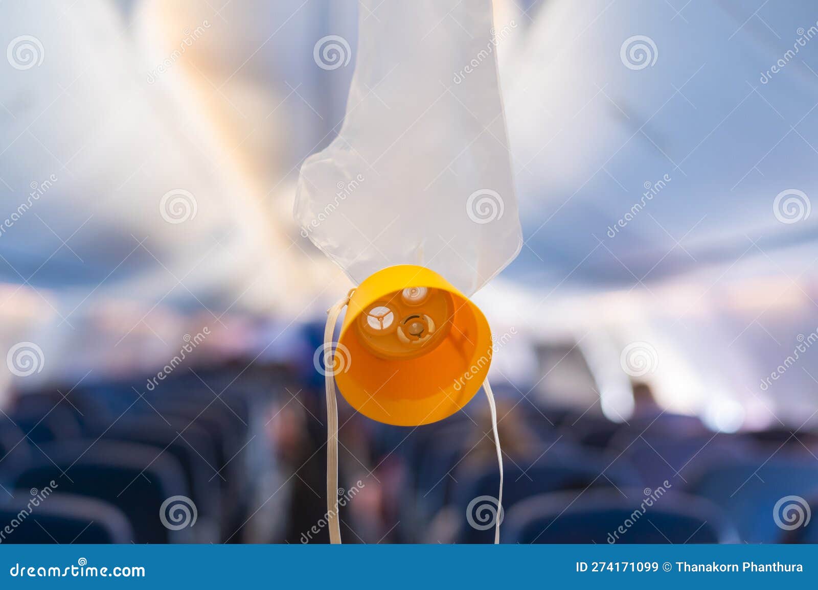 Oxygen Mask Drop from the Ceiling Compartment on Airplane Stock Image ...
