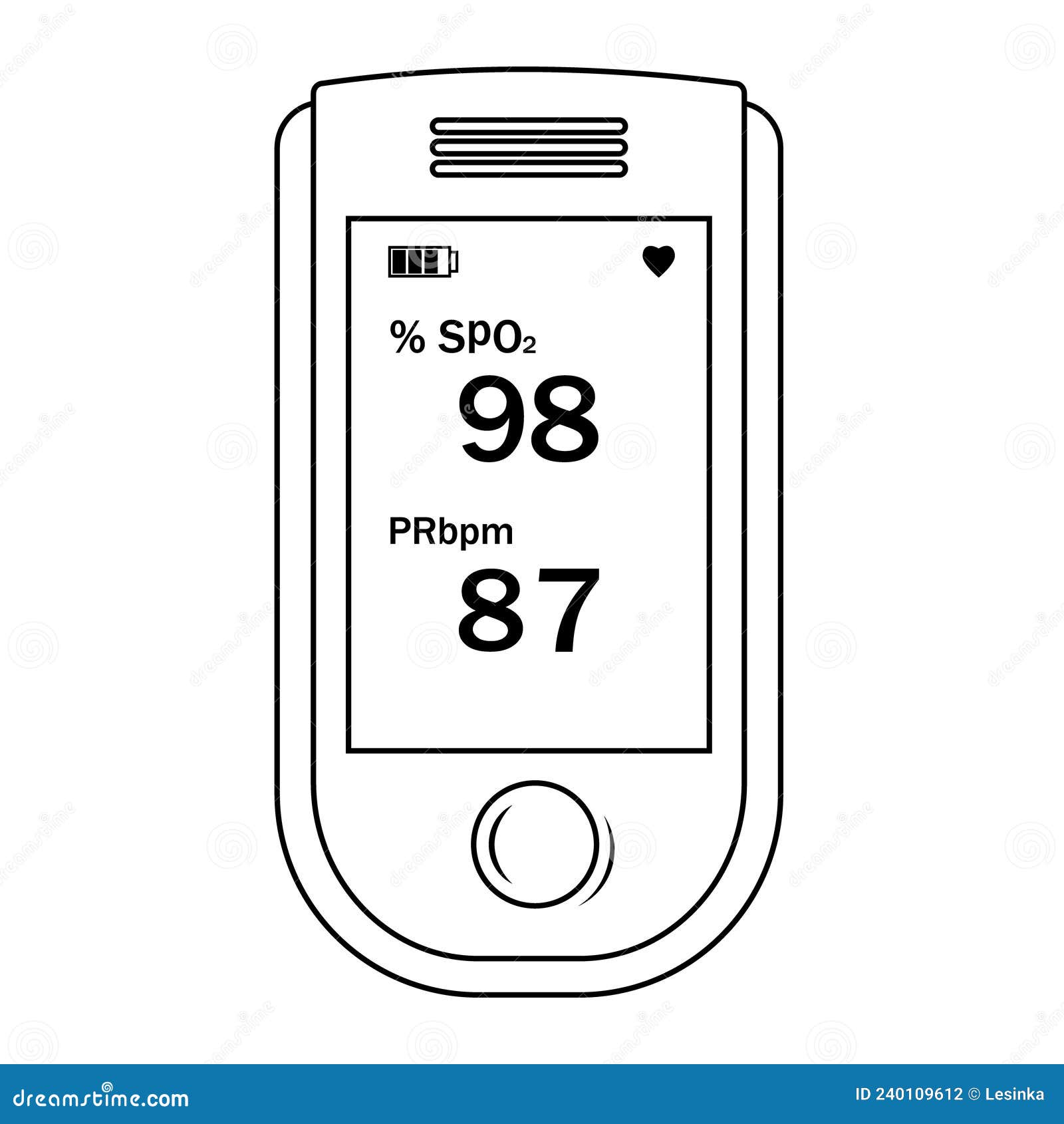 Oxygen Measuring Device, Black Contour Isolated Vector Illustration in ...