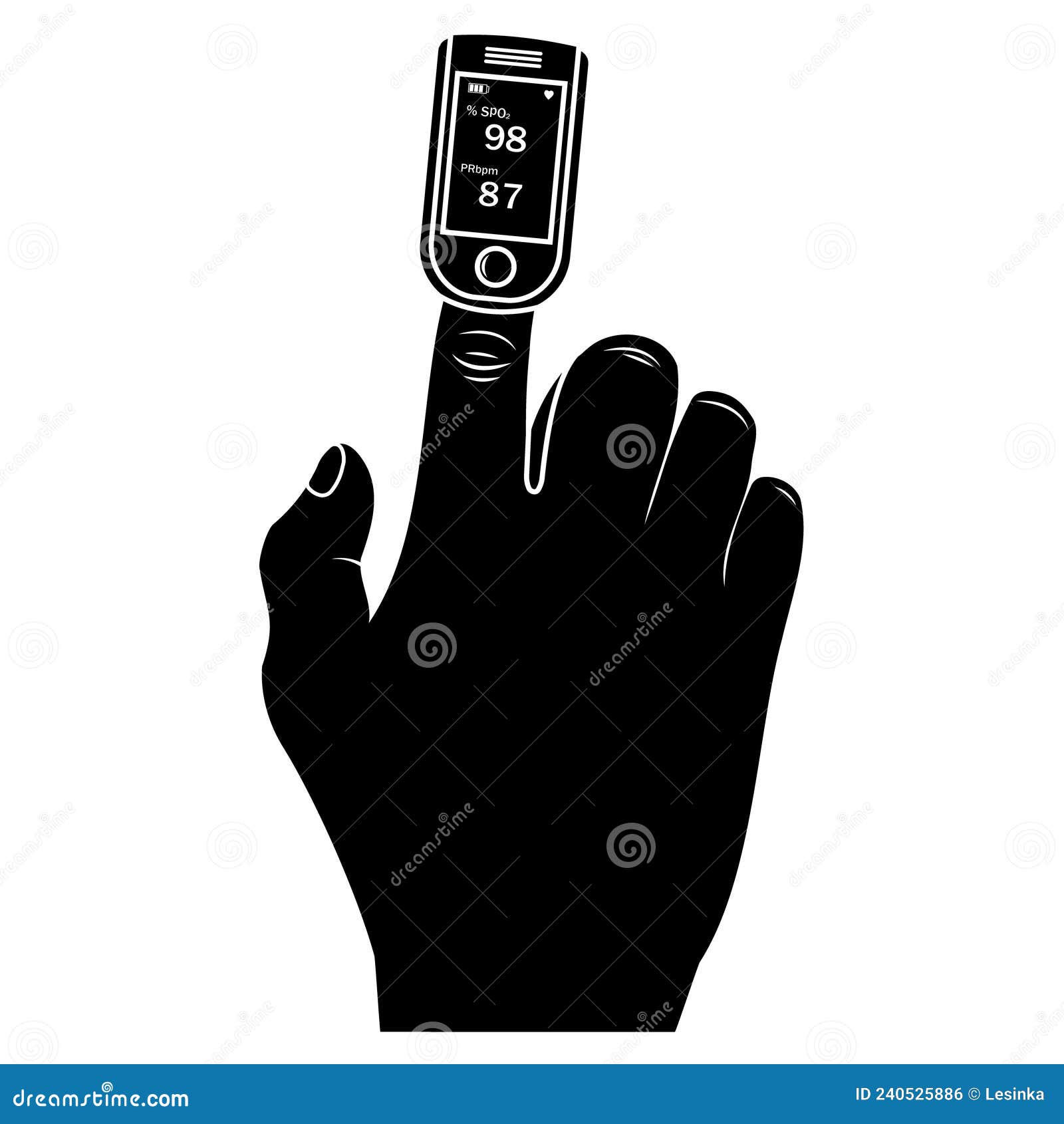 Oxygen Measuring Device on the Finger, Black Silhouette Icon Vector ...