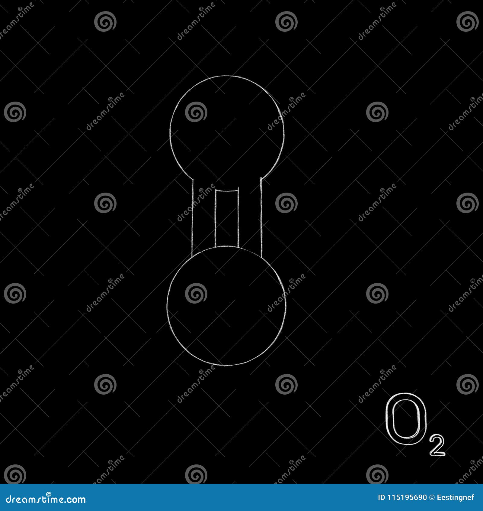 Oxygen Model Molecule. Isolated on Black Background. Sketch ...