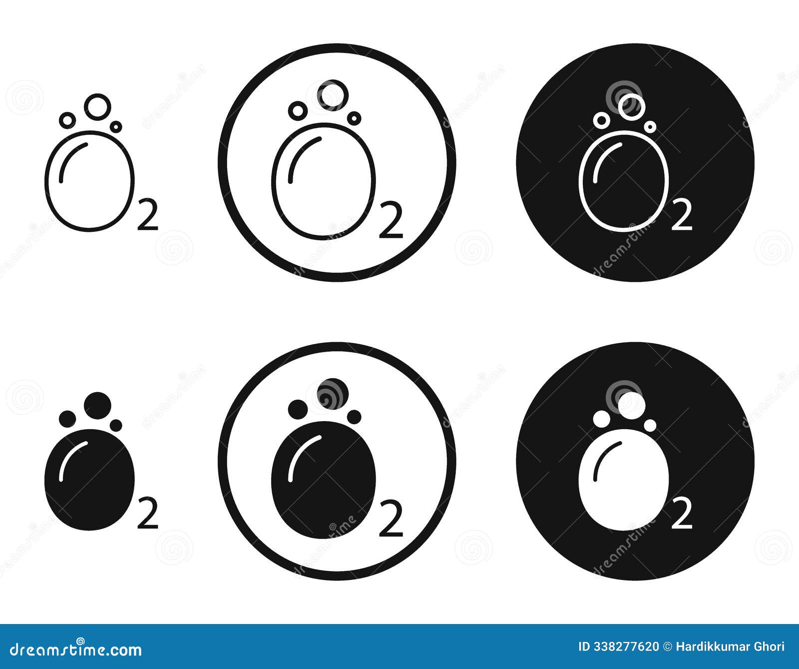 Oxygen O2 Vector Icon Set in Black and White Outlines Stock Vector ...