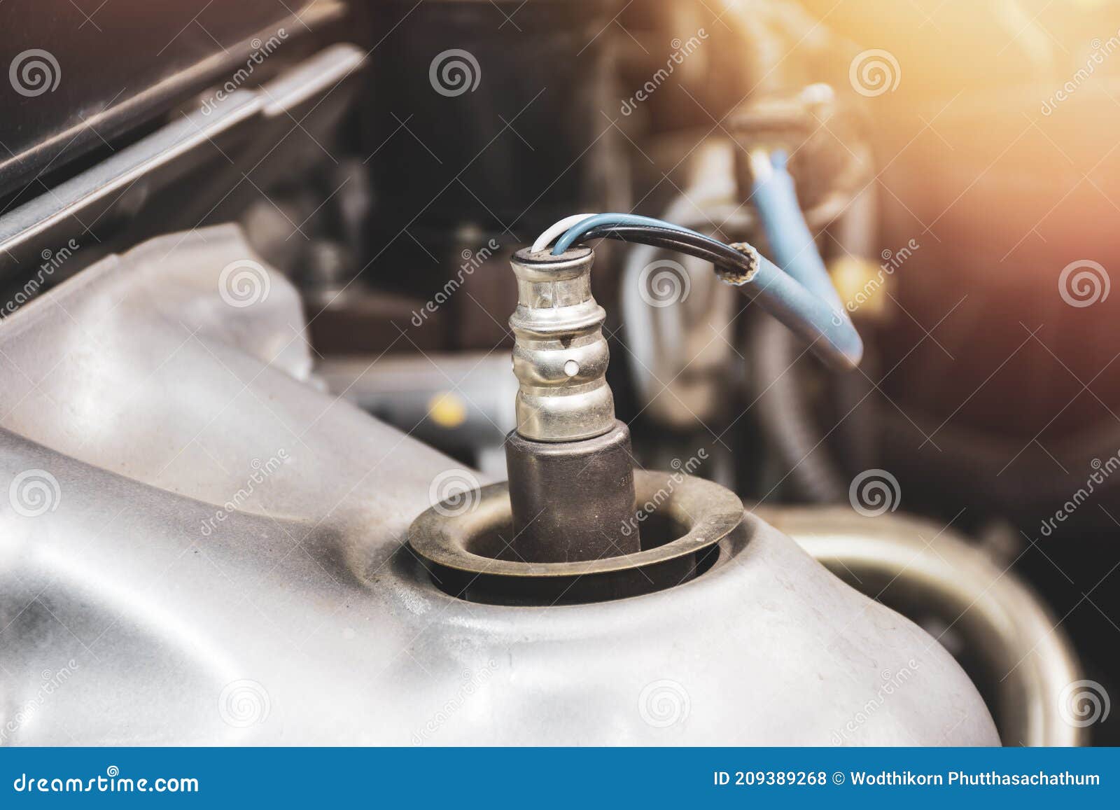 Oxygen Sensor O2 in the Exhaust Pipe Stock Photo - Image of engine ...