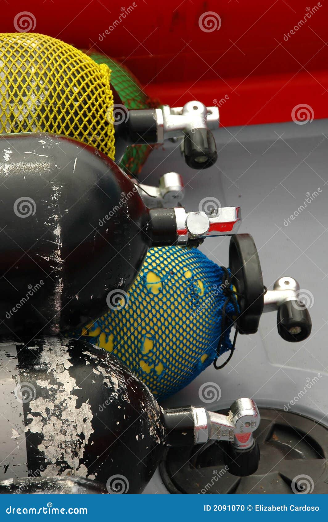 Oxygen tanks on a boat stock photo. Image of marine, coral - 2091070