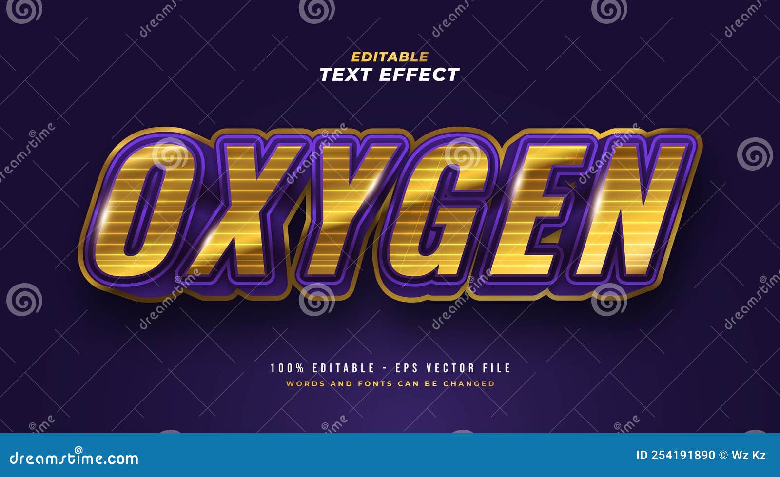 Oxygen Text in Gold and Purple with 3D Embossed Effect Stock Vector ...