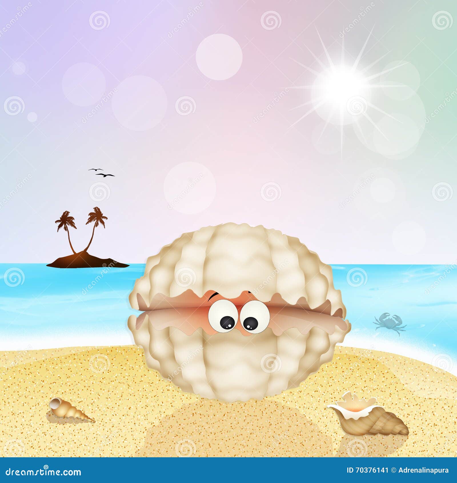 Oyster in the Shell on the Beach Stock Illustration - Illustration of ...