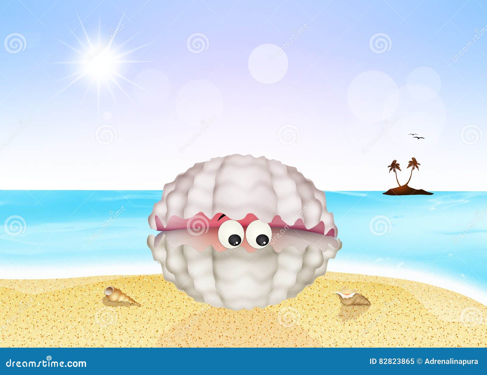 Oyster in the Shell on the Beach Stock Illustration - Illustration of ...