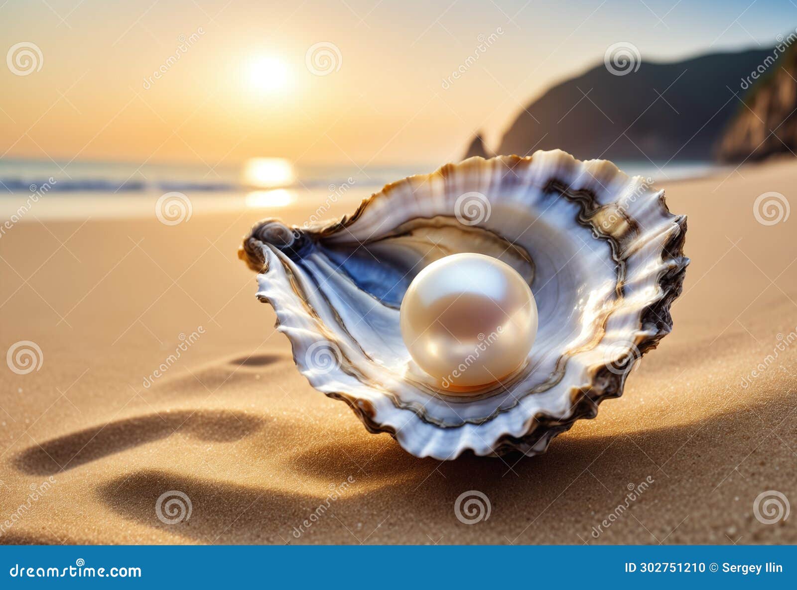 Oyster Shell with Pearl Inside on a Sandy Beach. Generative AI Stock ...