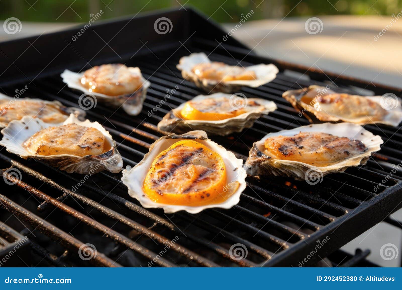 Oysters on Grill Rack Topped with Minced Garlic Stock Photo - Image of ...