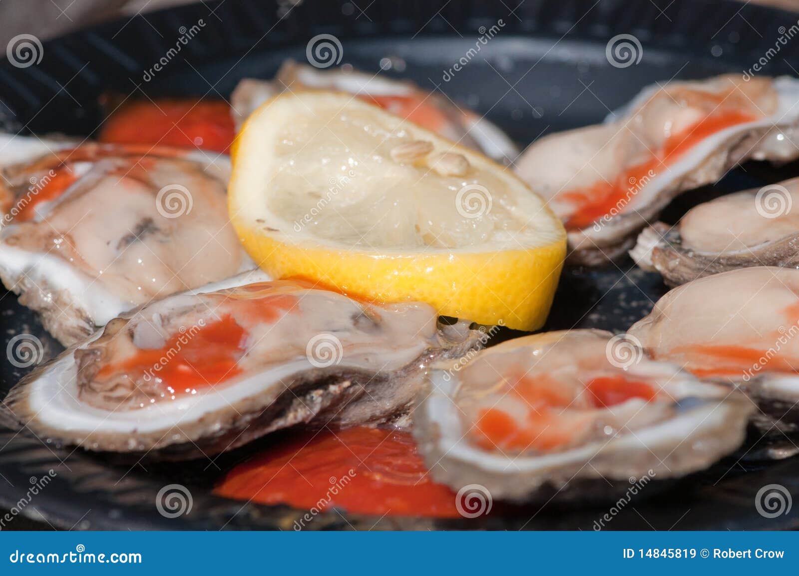 Oysters on the Half Shell stock image. Image of lemon - 14845819