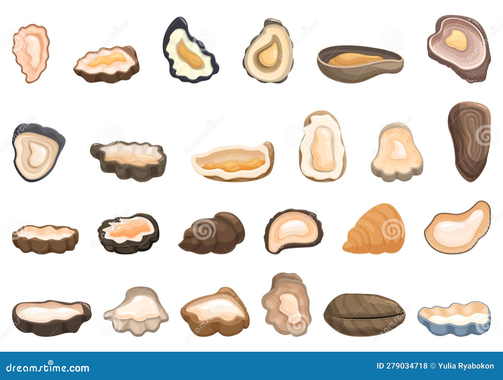 Oysters Icons Set Cartoon Vector. Seafood Shell Stock Vector ...