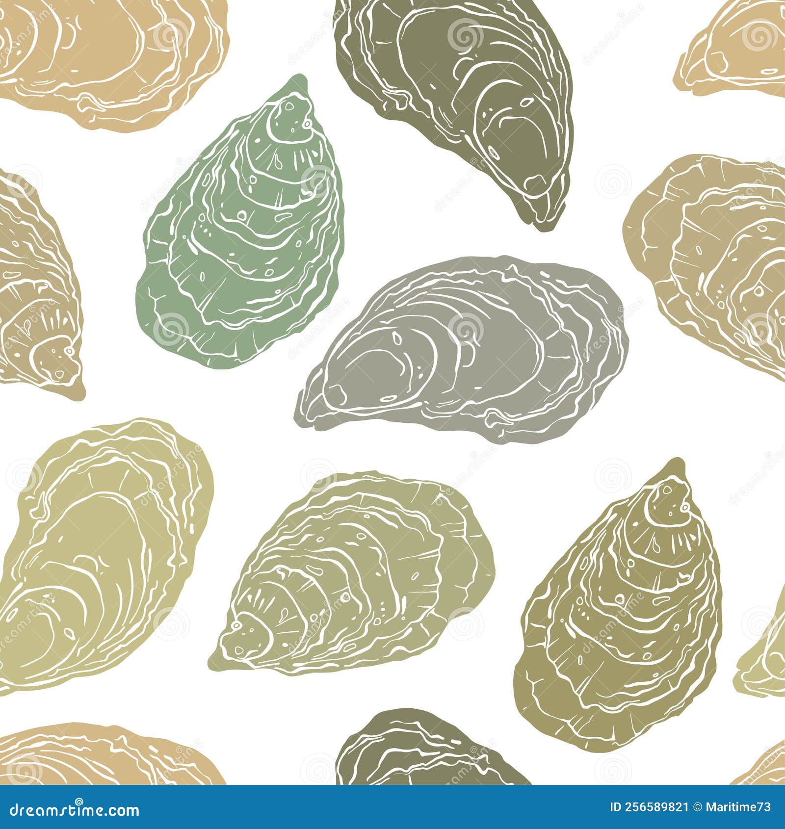 Oysters. Vector Seamless Background Patterns on White. Food Vector ...