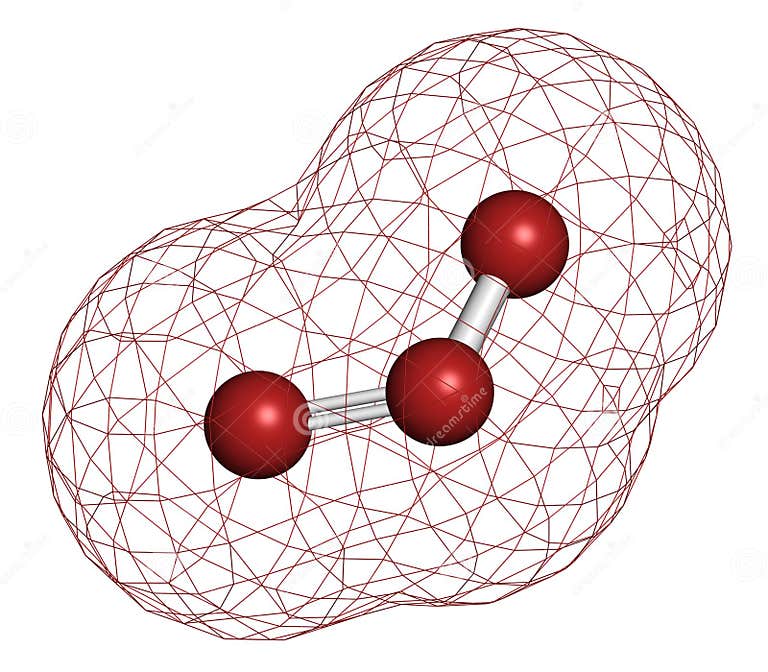 Ozone Trioxygen, O3 Molecule, Chemical Structure. Atoms are Represented ...