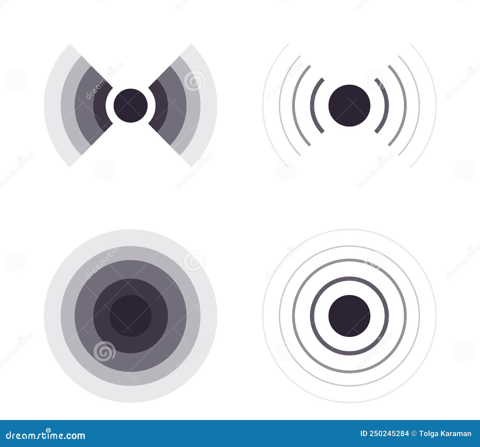 Radar Signal Icons. Sonic Waves. Black And White Military Signs ...
