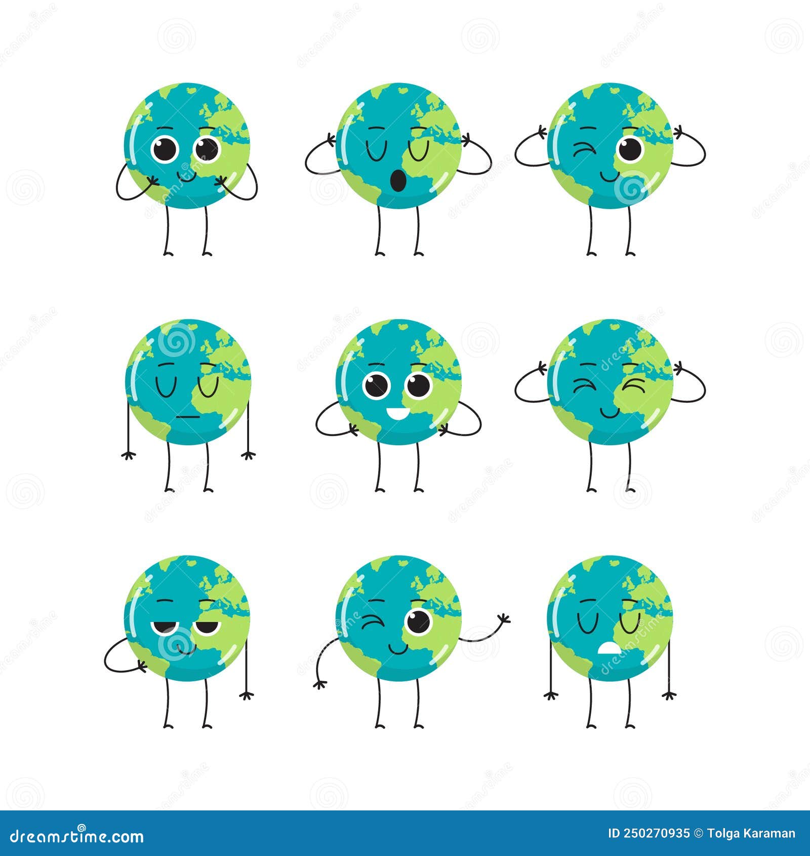 Cute Earth Characters Different Emotions and Cartoon Mascot Globe ...