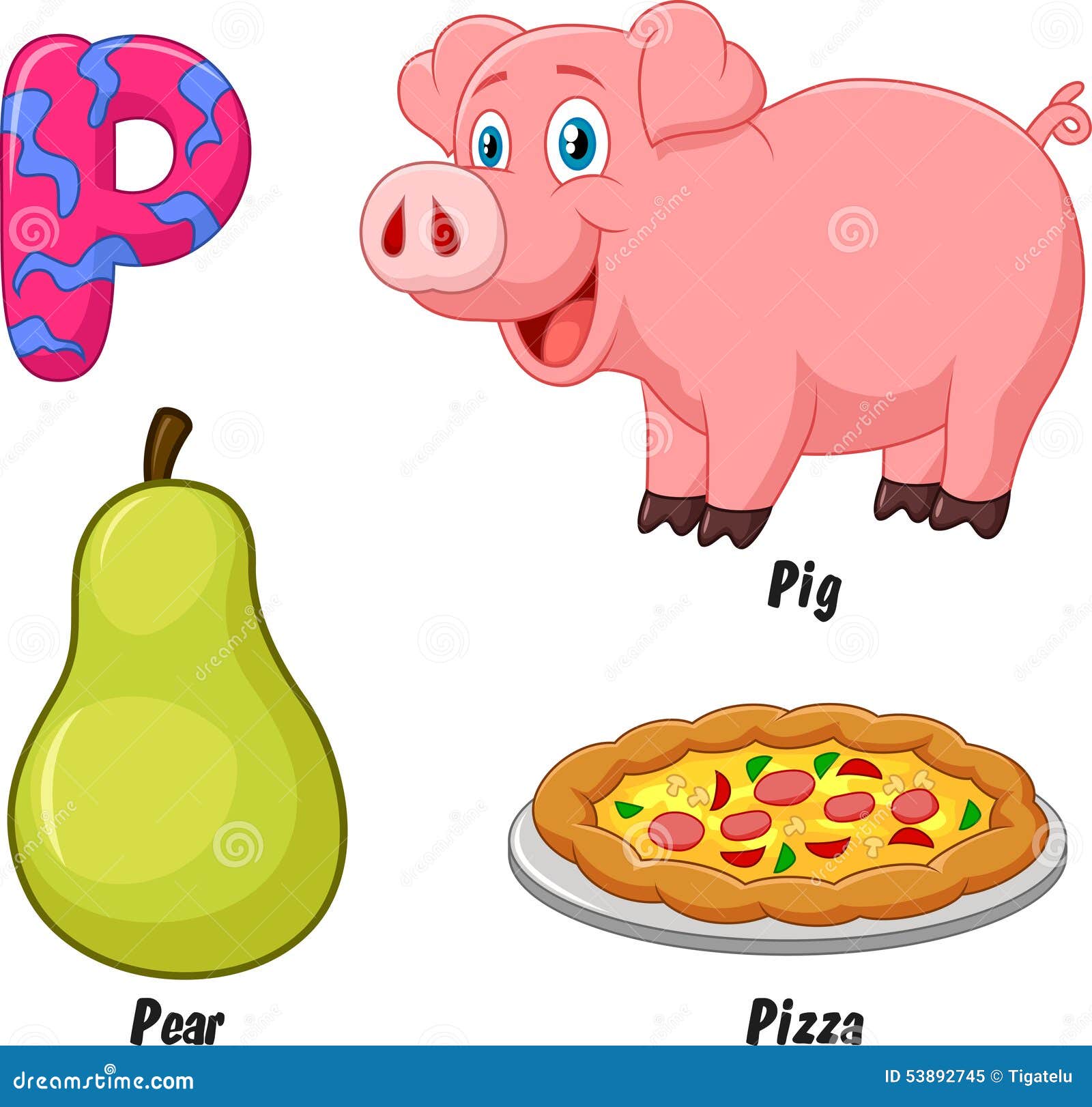 P alphabet cartoon stock vector. Illustration of tasty - 53892745