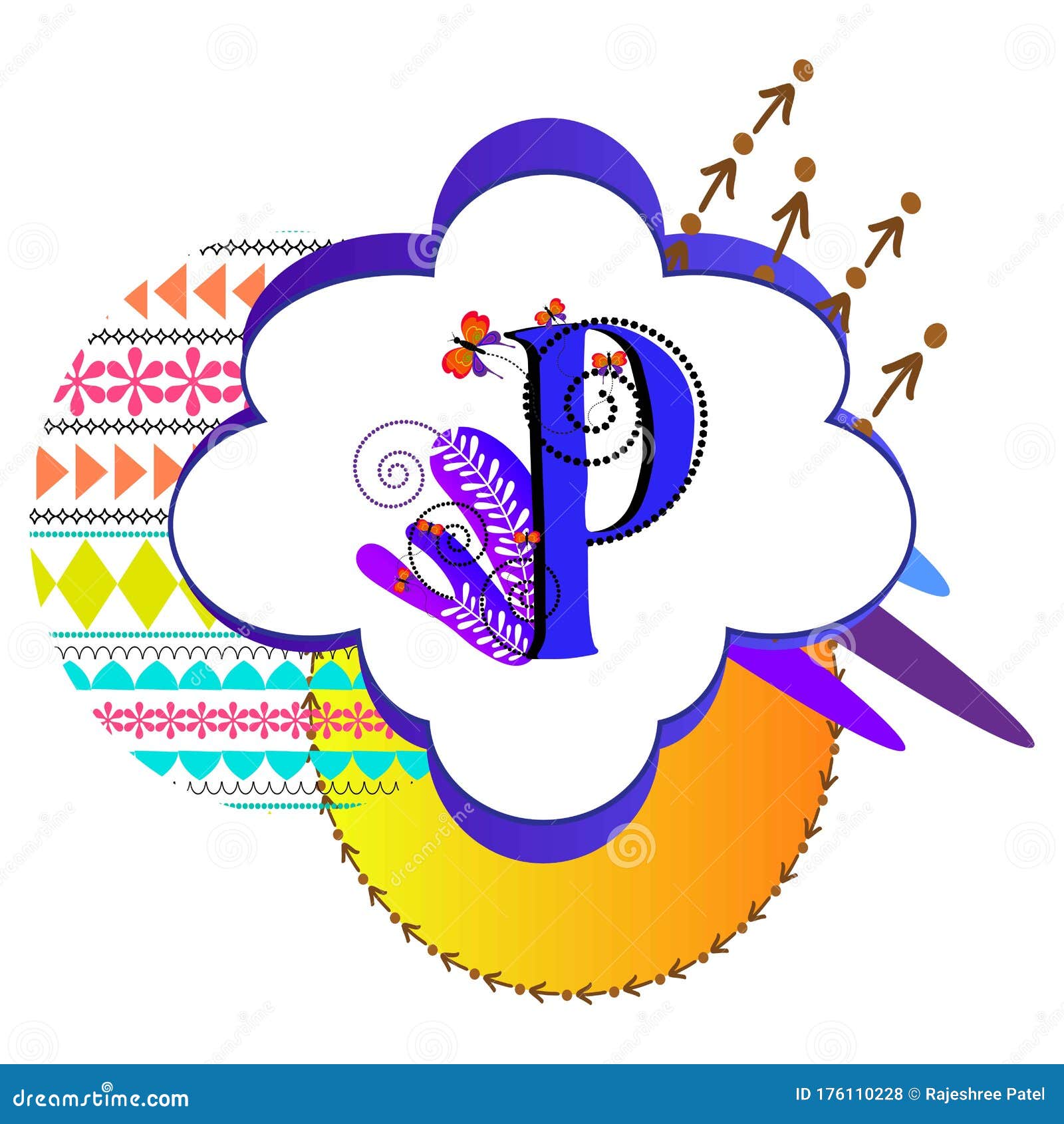 P Alphabet. Letter P Gradient Label. Vector Sticker Frame Using Shapes ...