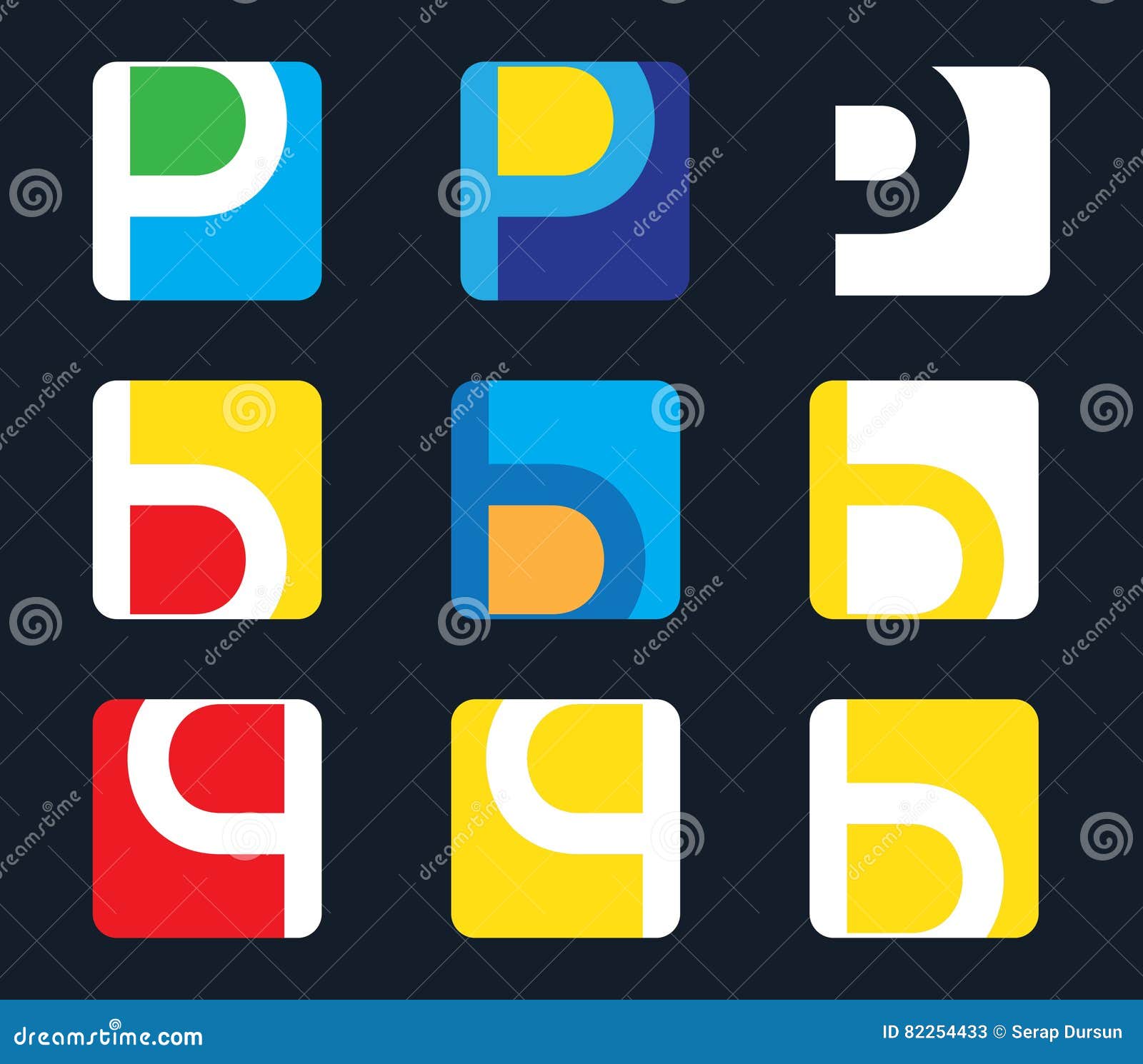 P,B and Q Icon Set Design stock vector. Illustration of editable - 82254433
