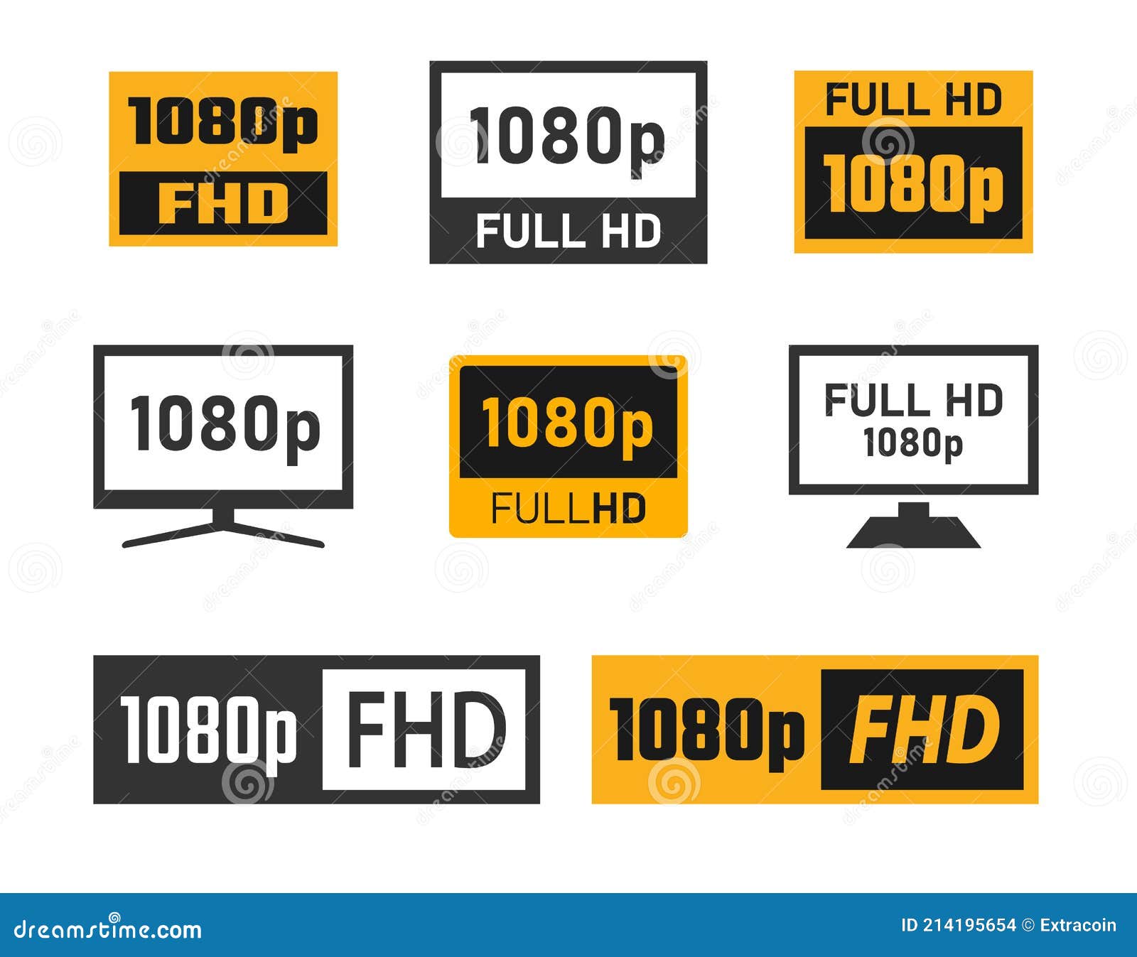 1080p Full Hd Icons Set, FHD Screen Resolution Stock Vector ...