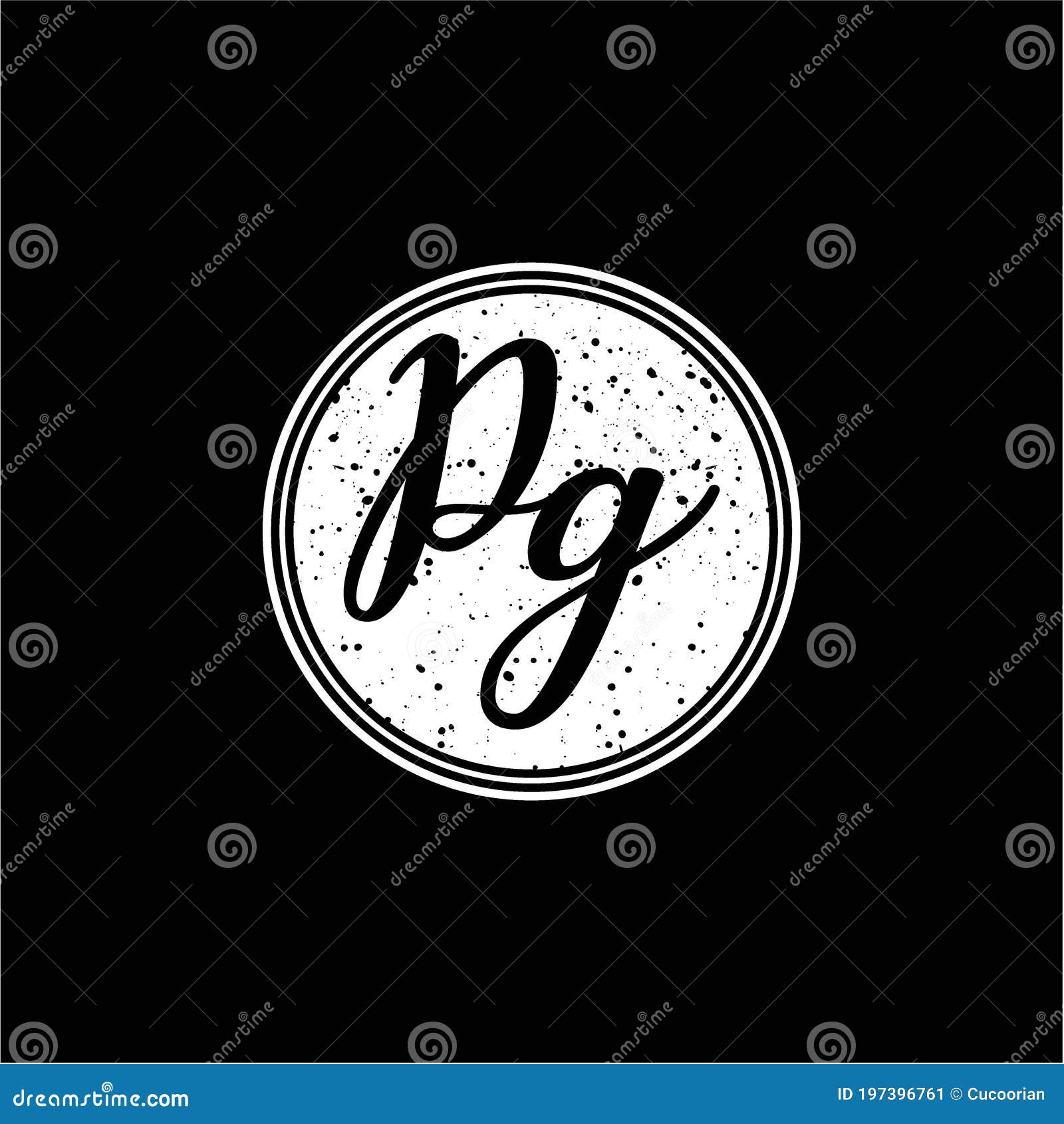 P G Initial Handwriting in Black and White Circle Frame Design Stock ...